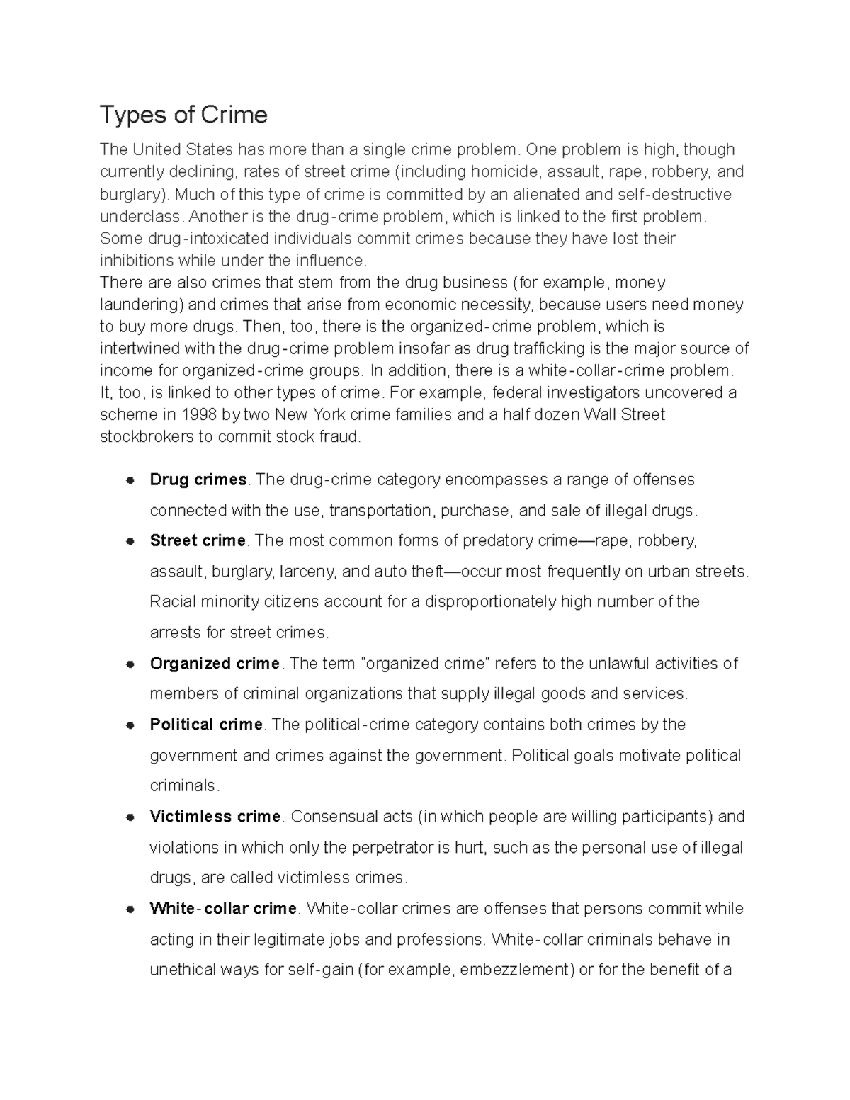 Types of Crime - Types of Crime The United States has more than a ...