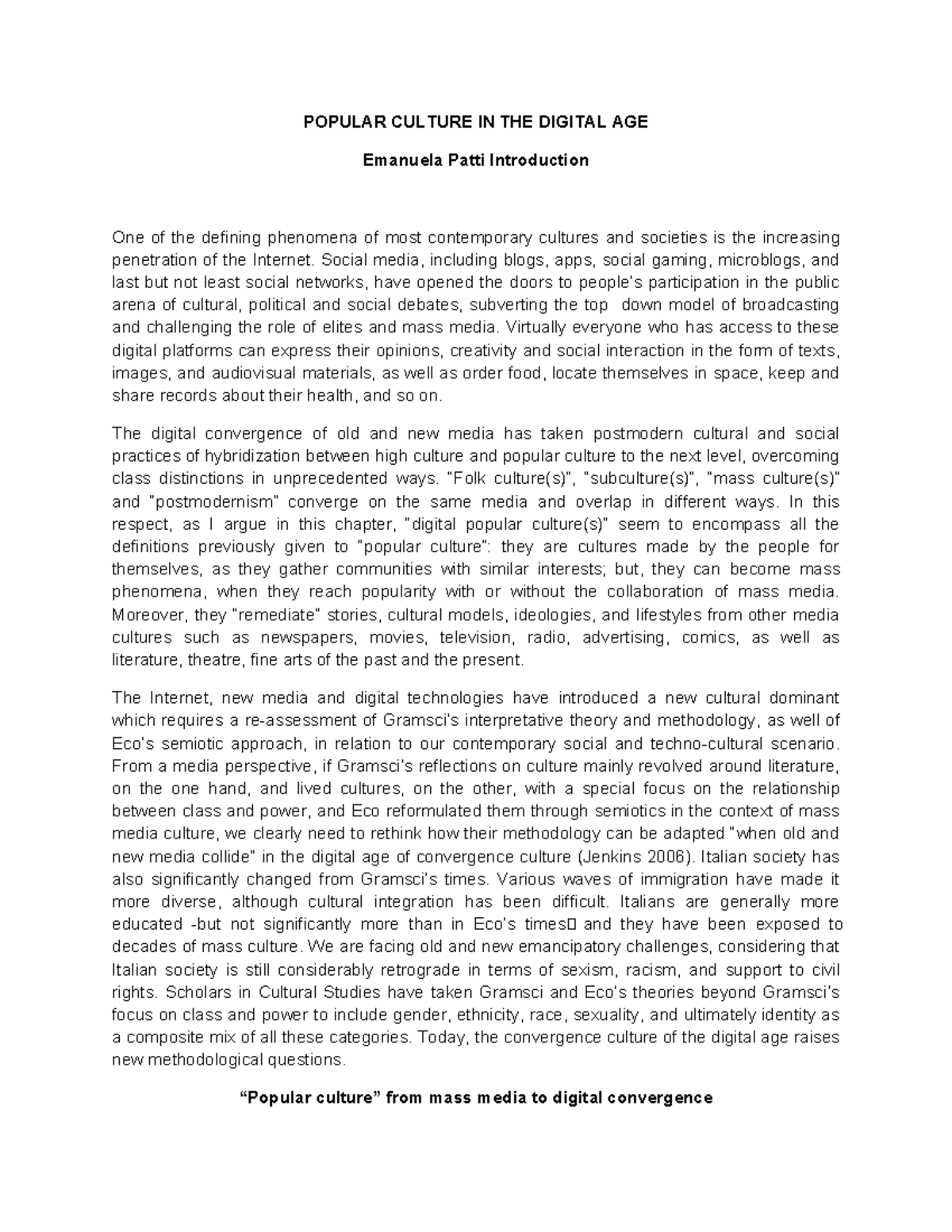 Popular Culture IN THE Digital AGE - POPULAR CULTURE IN THE DIGITAL AGE ...