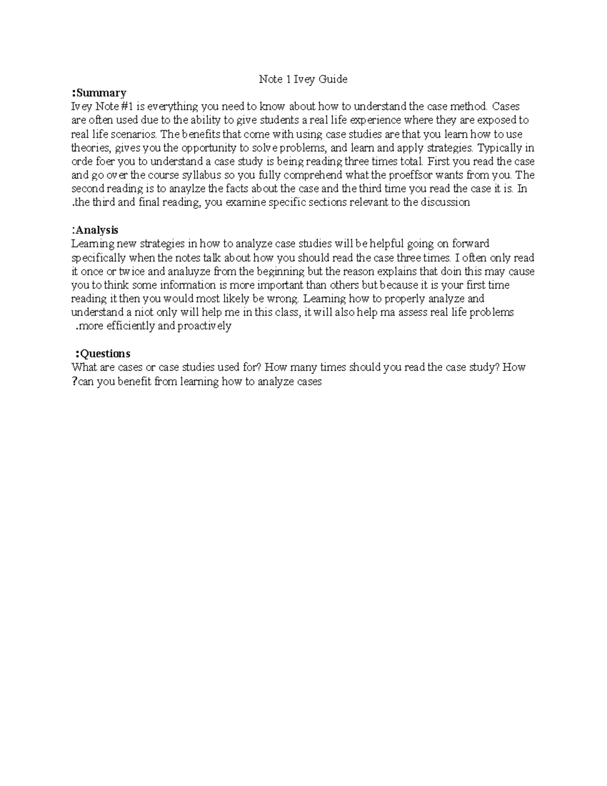 Note 1 Ivey Guide - Note 1 Ivey Guide : Summary Ivey Note #1 is ...