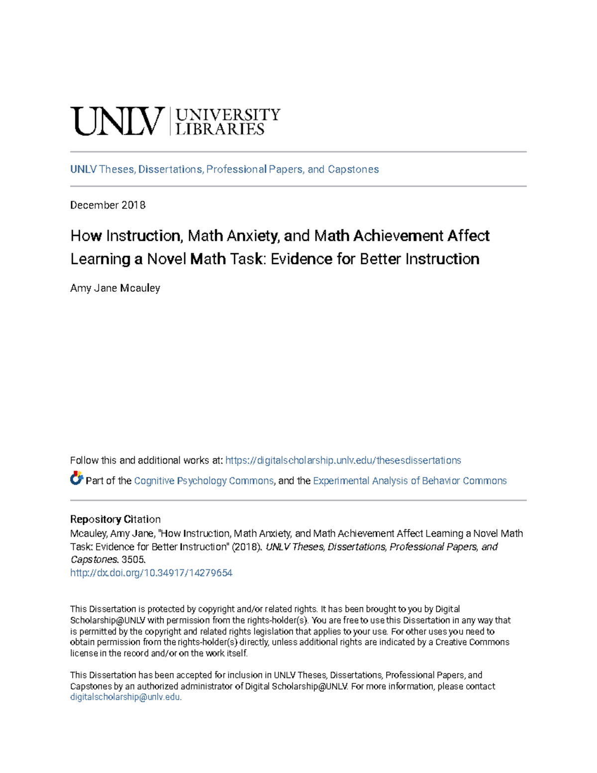 How Instruction Math Anxiety and Math Achievement Affect Learni - UNLV ...