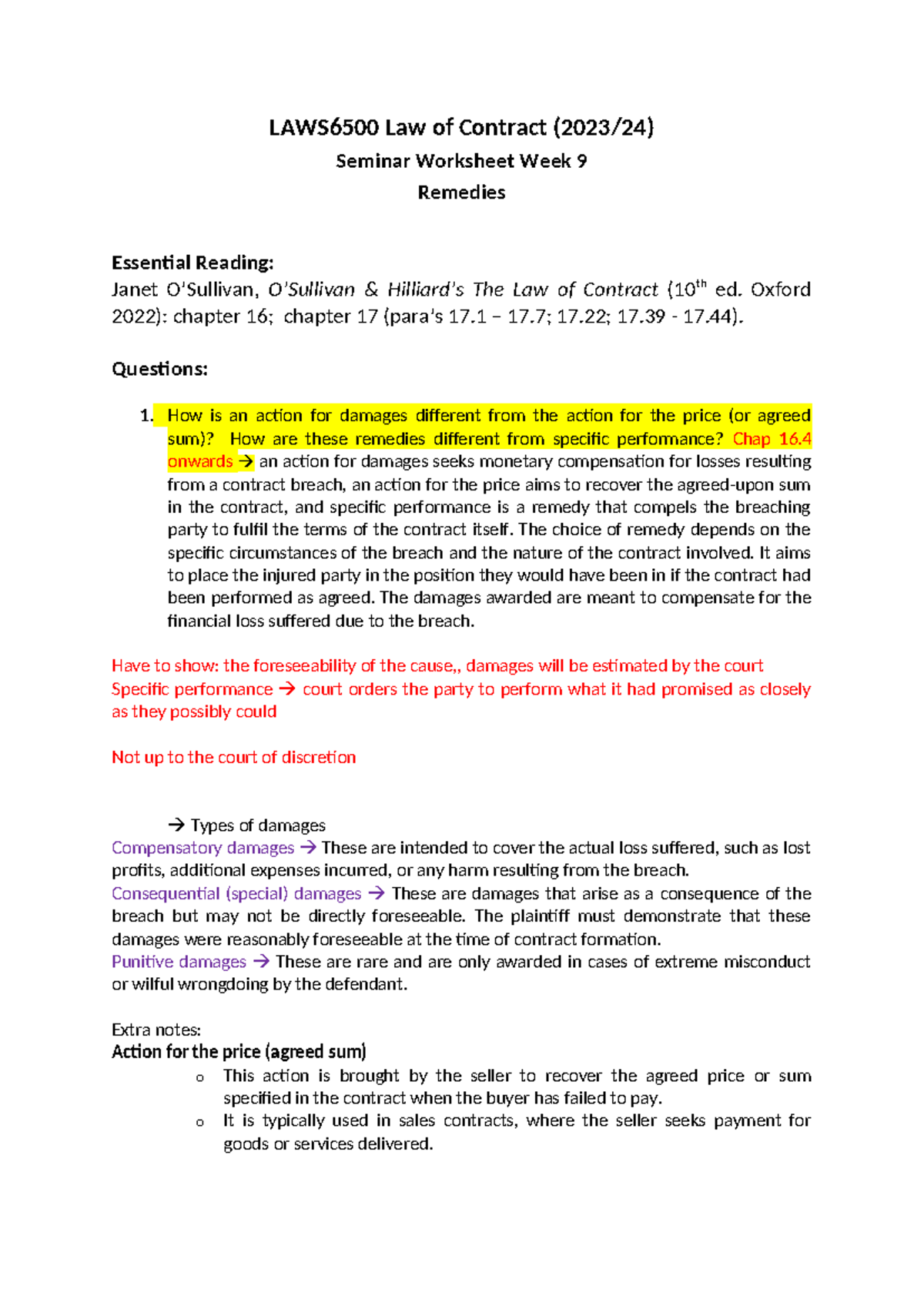 Seminar 1 contract - LAWS6500 Law of Contract (2023/24) Seminar ...