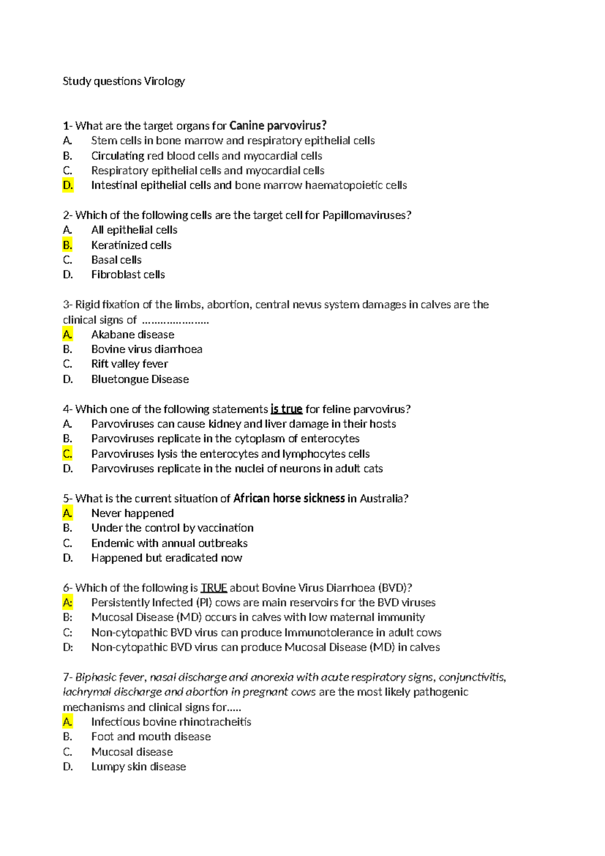 Virology MCQ - Online - Study questions Virology 1- What are the target ...