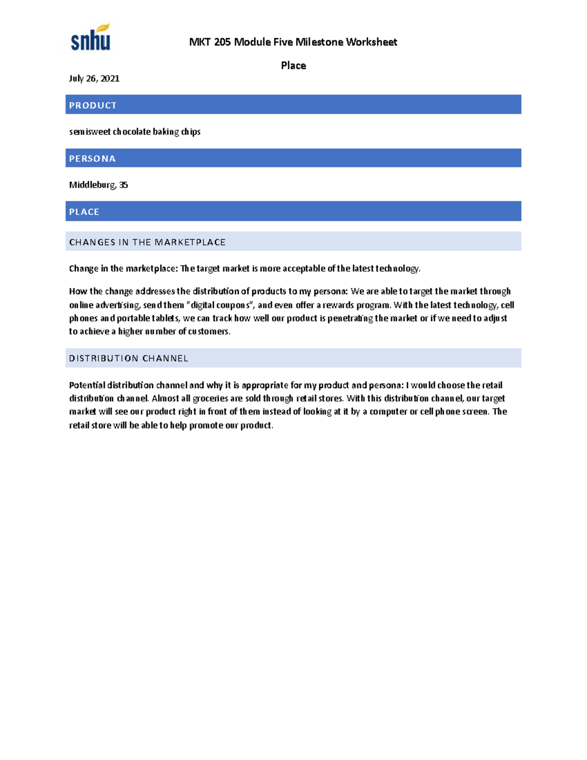 MKT205 Module Five Milestone project. - MKT 205 Module Five Milestone ...