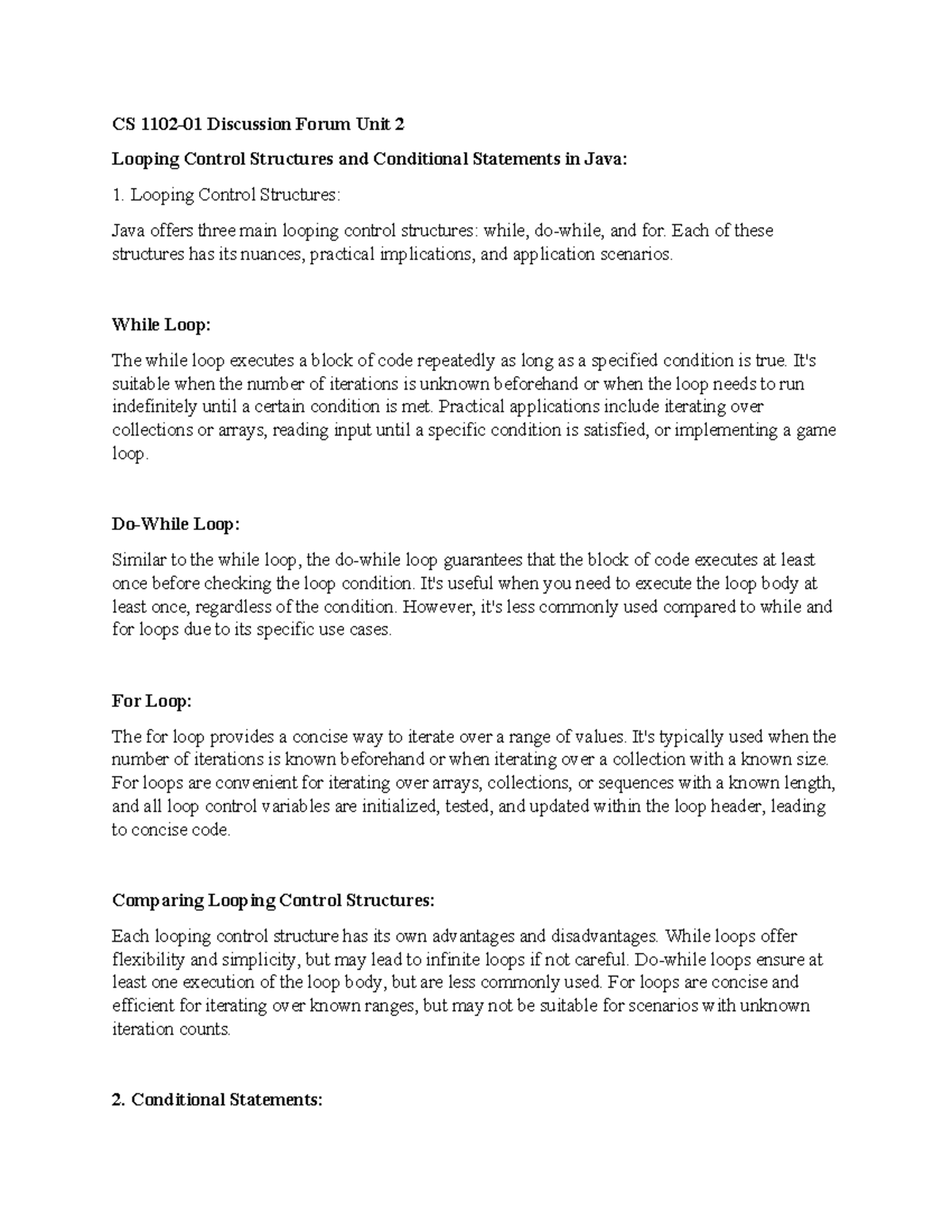 CS 1102-01 Discussion Forum Unit 2 - Each of these structures has its nuances, practical - Studocu