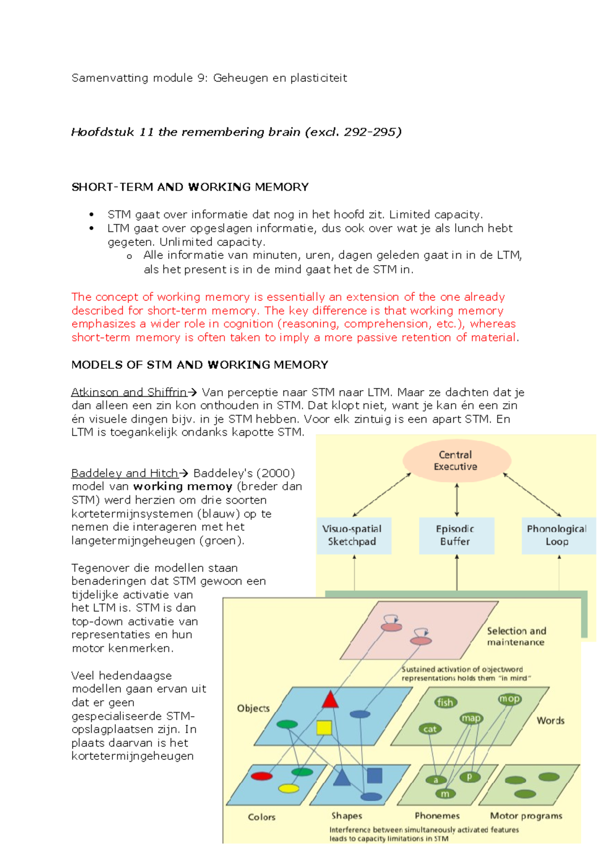 Module 9 Geheugen en plasticiteit - Samenvatting module 9: Geheugen en ...