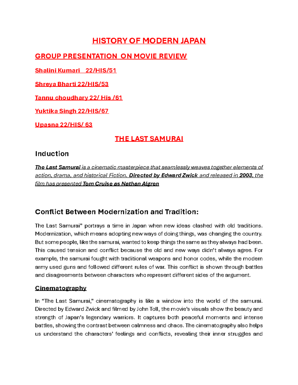 The Last Samurai - Trhh - HISTORY OF MODERN JAPAN GROUP PRESENTATION ON ...