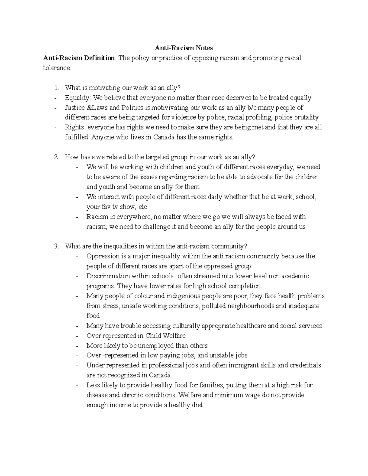 Anti-Racism Notes - Anti-Racism Notes Anti-Racism Definition : The ...