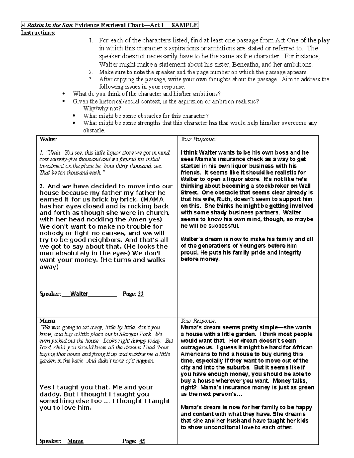 Chart-examples - Hbsw - A Raisin in the Sun Evidence Retrieval Chart ...