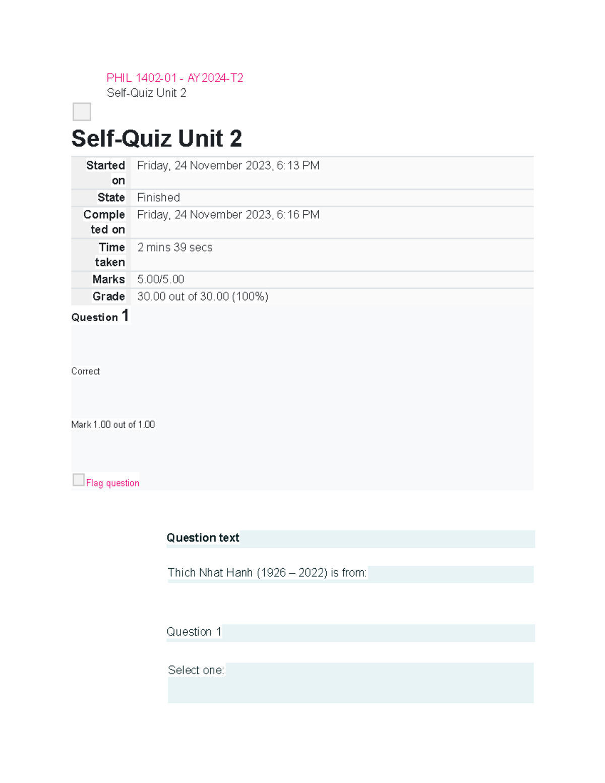 PHIL 1402-01 - AY2024-T2 - PHIL 1402-01 - AY2024-T Self-Quiz Unit 2 Self-Quiz Unit 2 Started on ...
