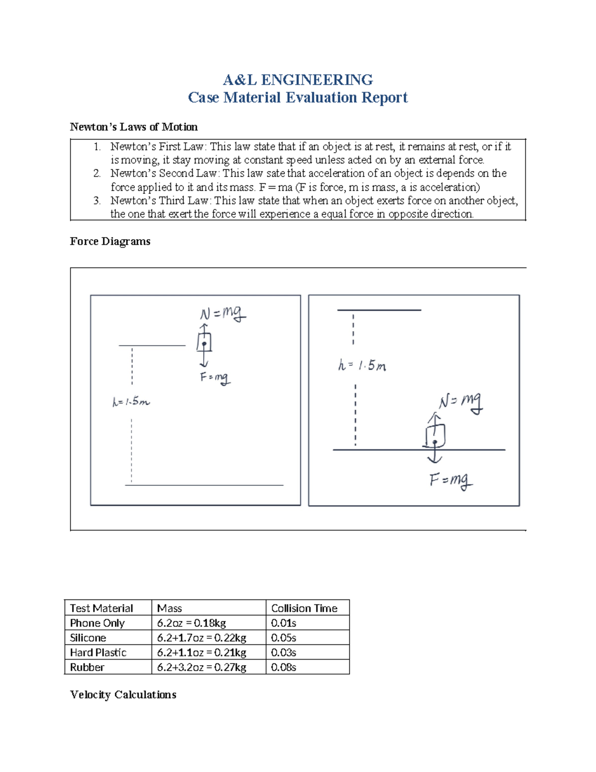 PHY 150 Project Two Case Material Evaluation Report - A&L ENGINEERING Case Material Evaluation ...