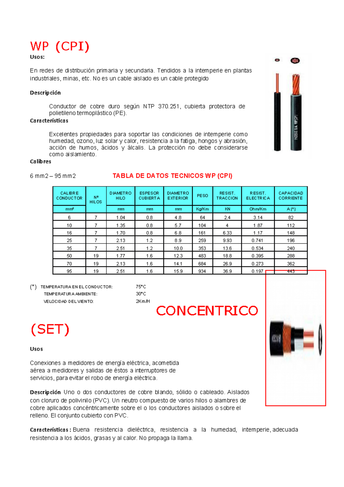 Tipos de cables - WP (CPI) Usos: En redes de distribución primaria y ...