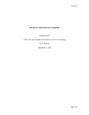 Initial Interview 24' - none - Initial Interview Benchmark Paper: Initial Interview Lisa Knight ...