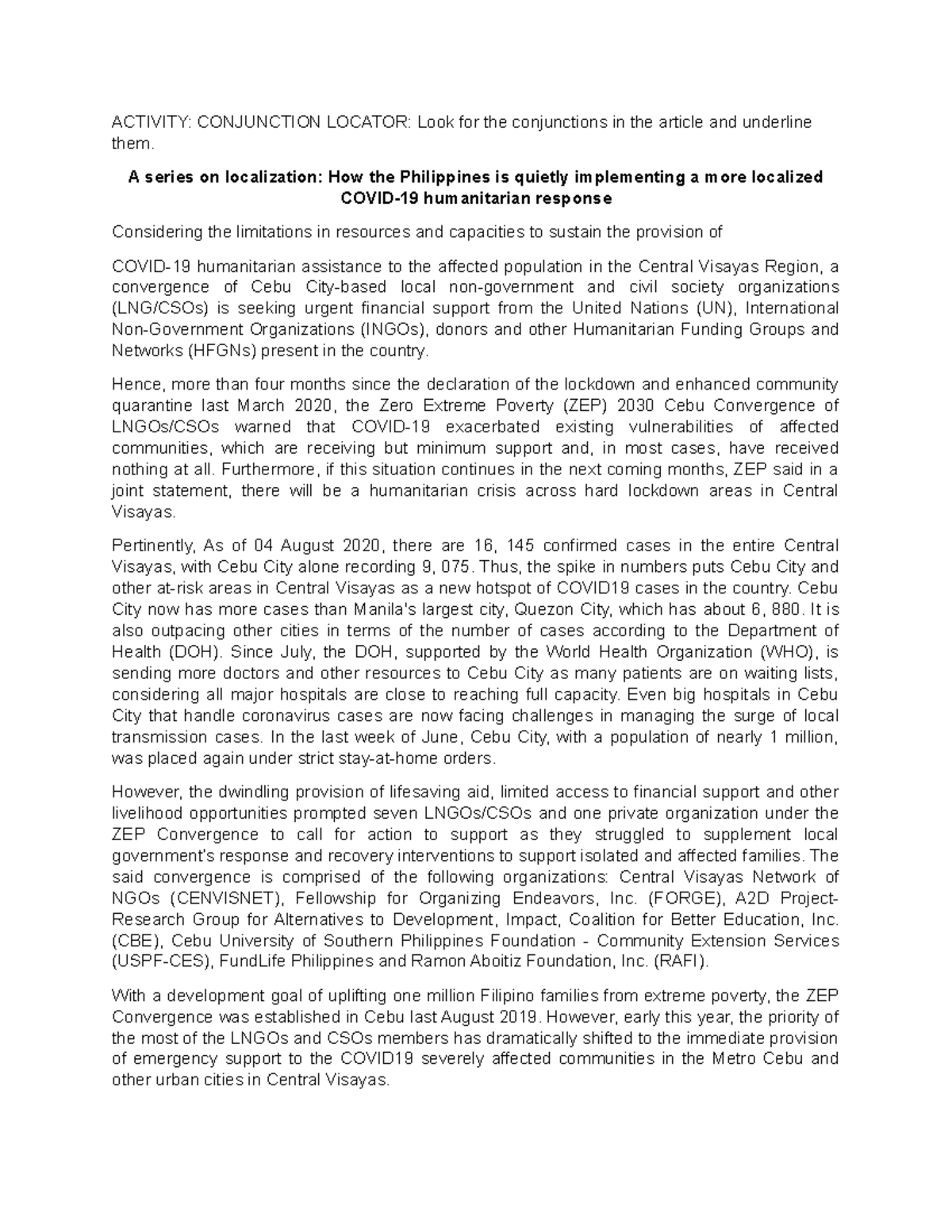 Activity-conjuction locator - ACTIVITY: CONJUNCTION LOCATOR: Look for ...