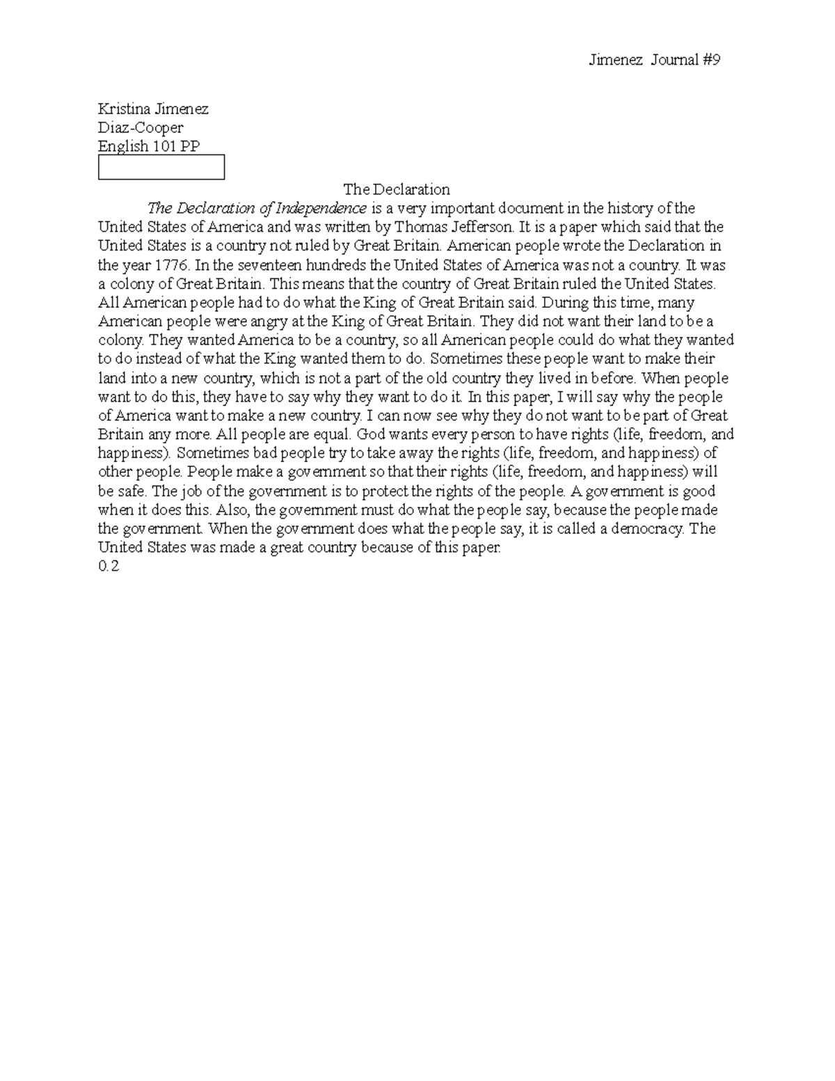 Journal 101- Declaration - Jimenez Journal # Kristina Jimenez Diaz ...