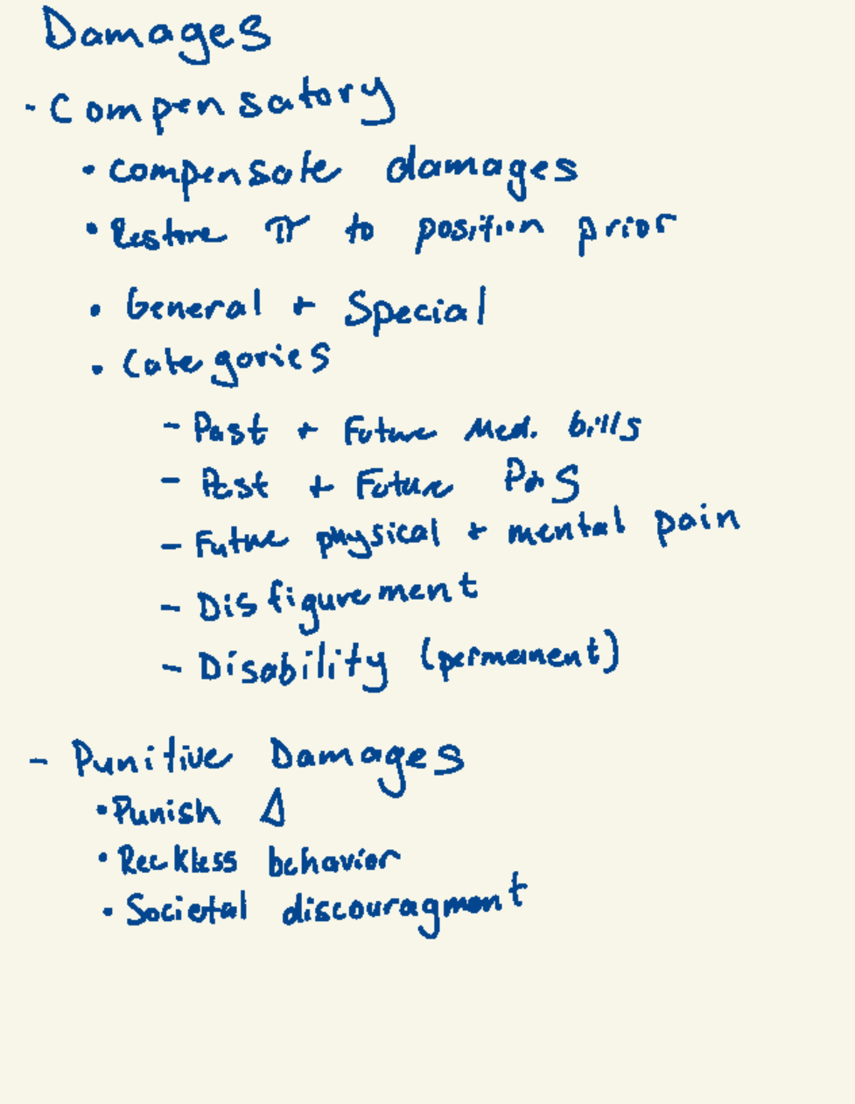 Ch. 7 Damages - Notes - Damages Compensatory · compensate damages ...