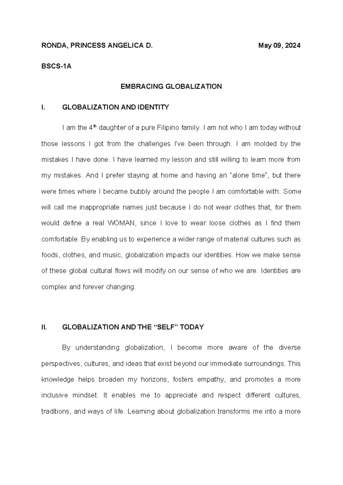 Mco 2 (THE Contemporary World) - RONDA, PRINCESS ANGELICA D. May 09, 2024 BSCS-1A EMBRACING ...