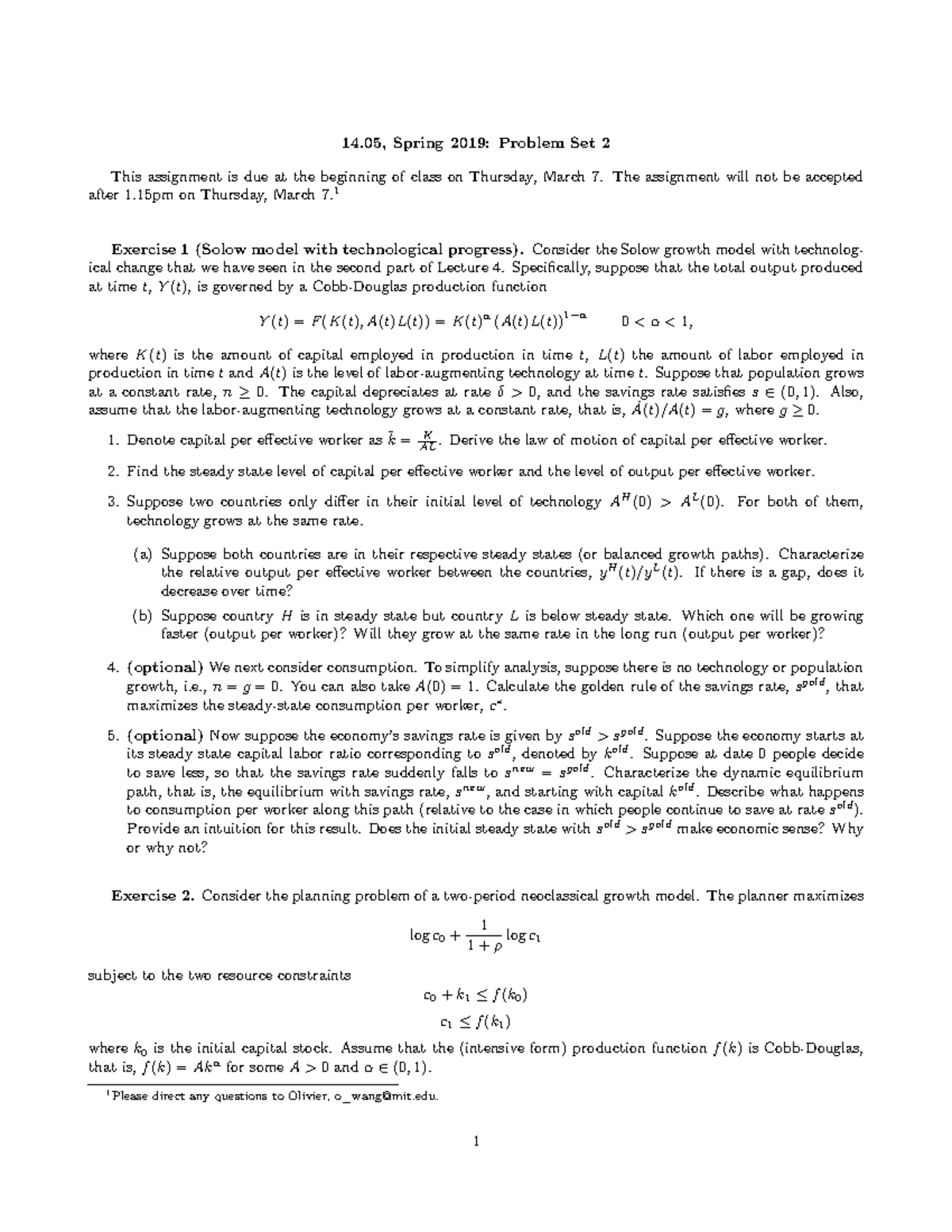 Pset2 2019 - problem set 2 - 14, Spring 2019: Problem Set 2 This assignment is due at the ...