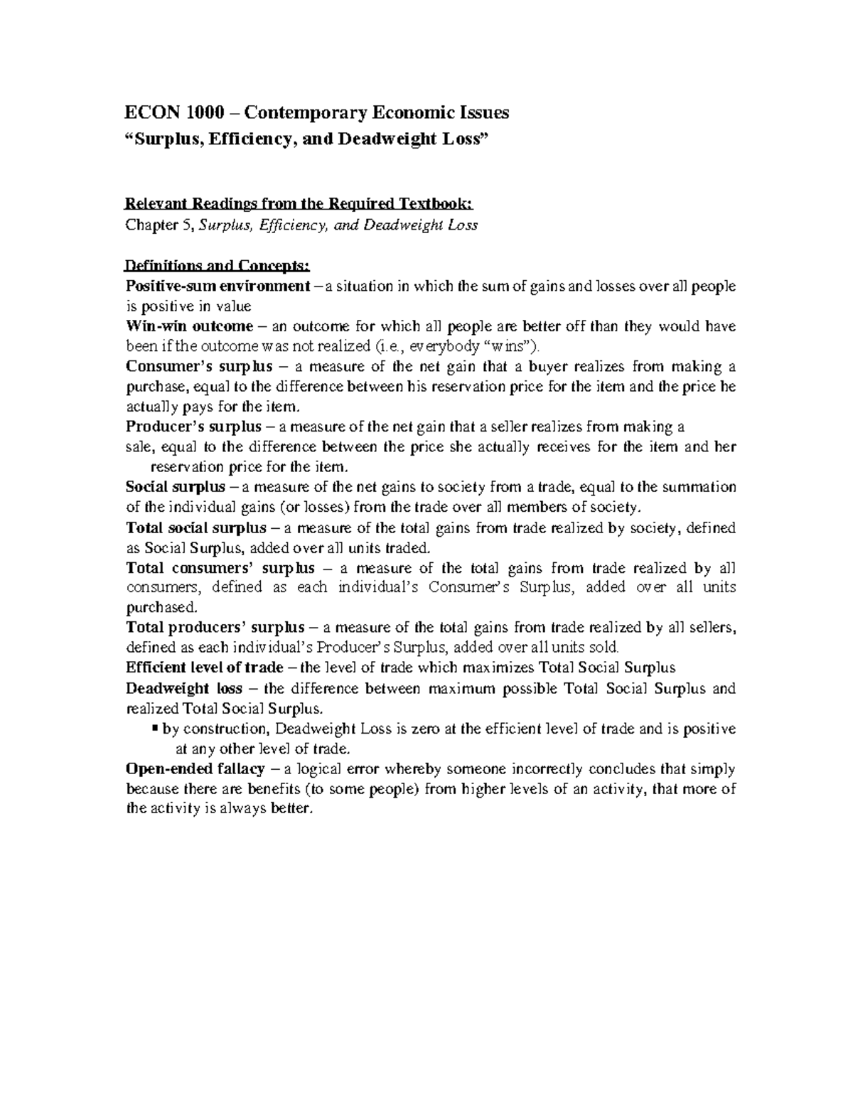 Chapter 5 Study Guide - ECON 1000 – Contemporary Economic Issues ...