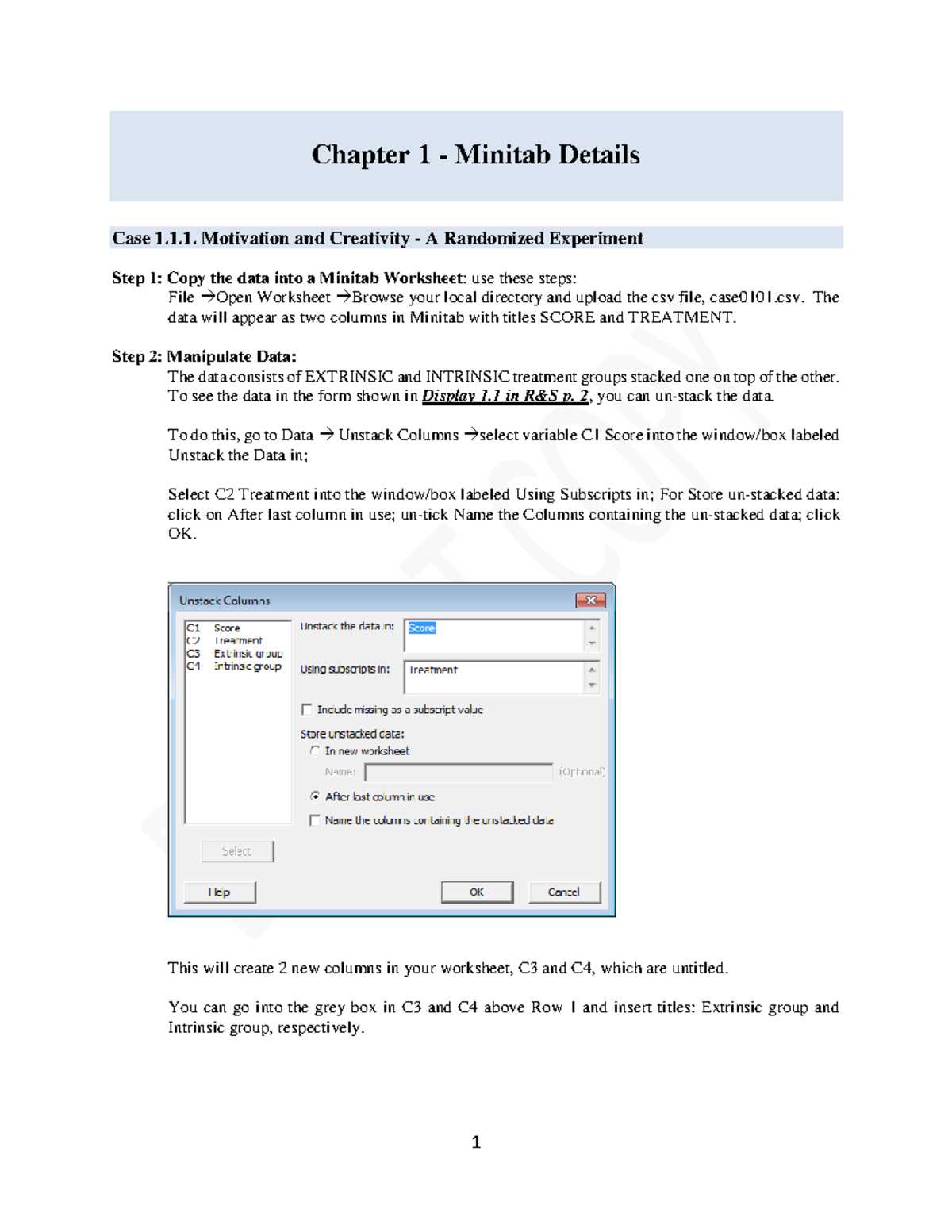 Ch1-Minitab 18 - Amir - Chapter 1 - Minitab Details Case 1. Motivation ...