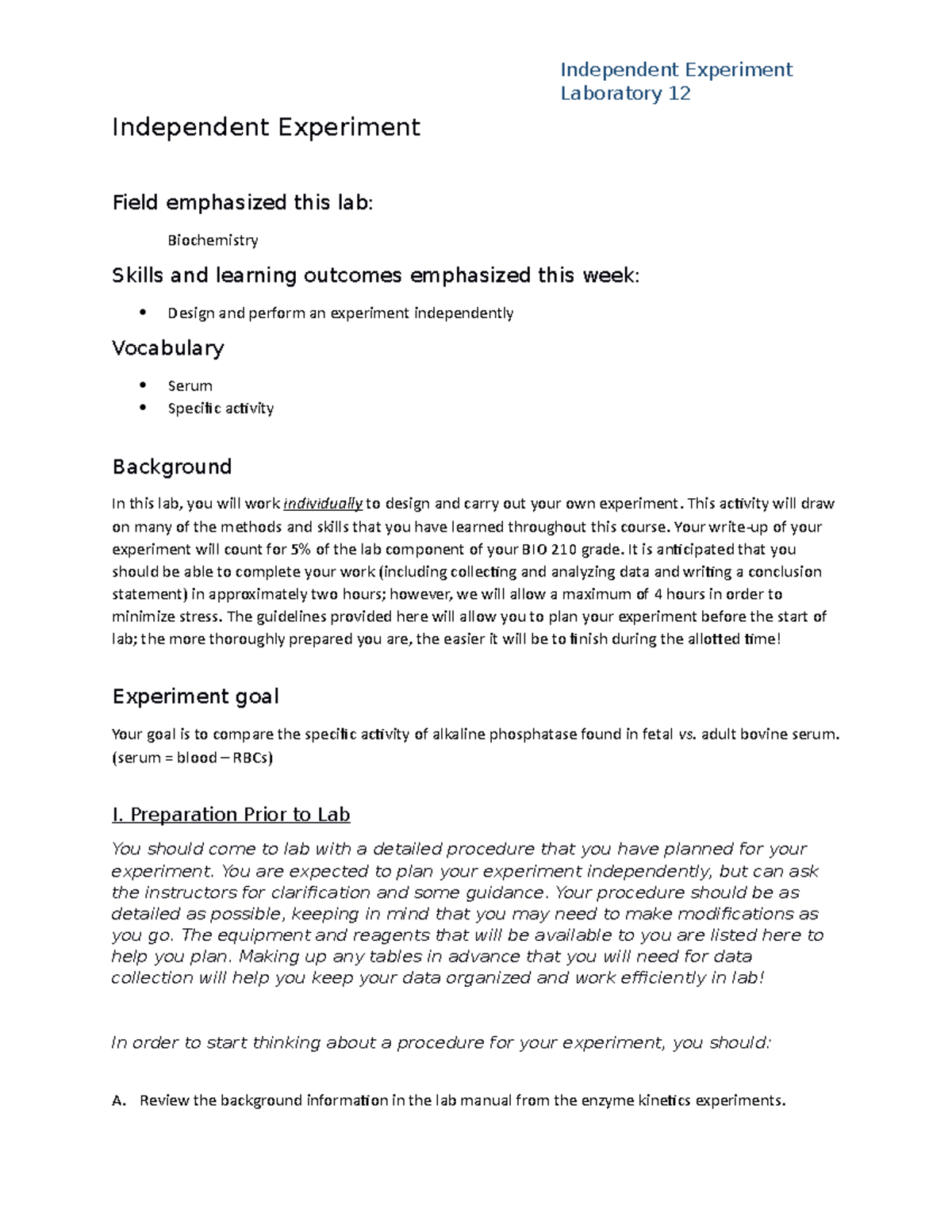 2019 Independent Experiment - Independent Experiment Laboratory 12 ...
