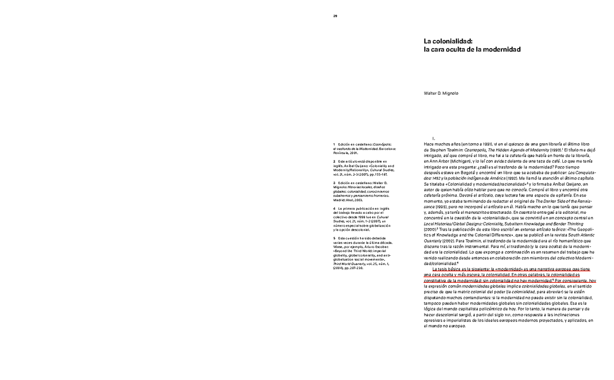 Mignolo La colonialidad La cara oculta de la modernidad 1 - La ...