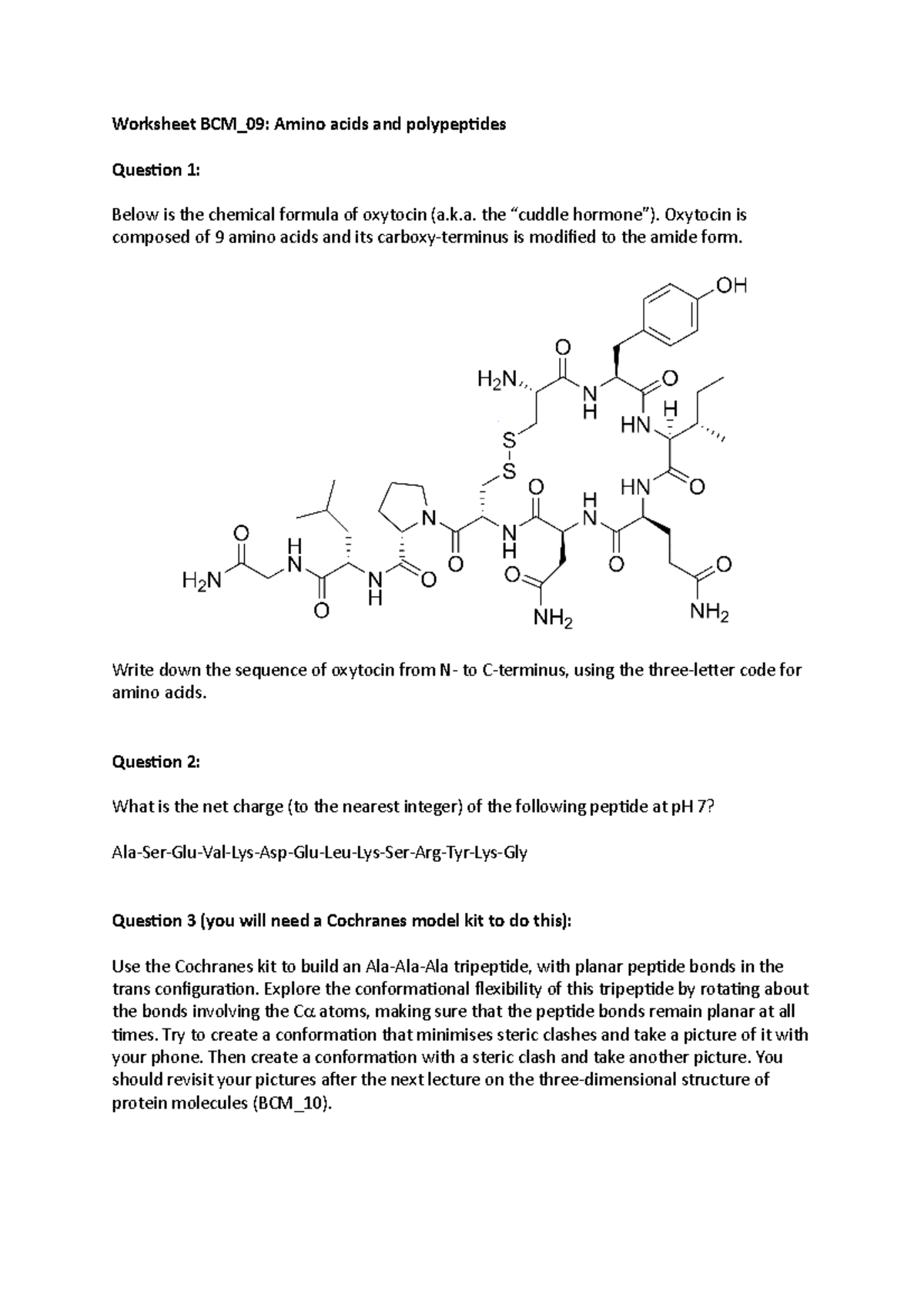 BCM 09 Worksheet - Recognise the 20 amino acids encoded by DNA and know ...