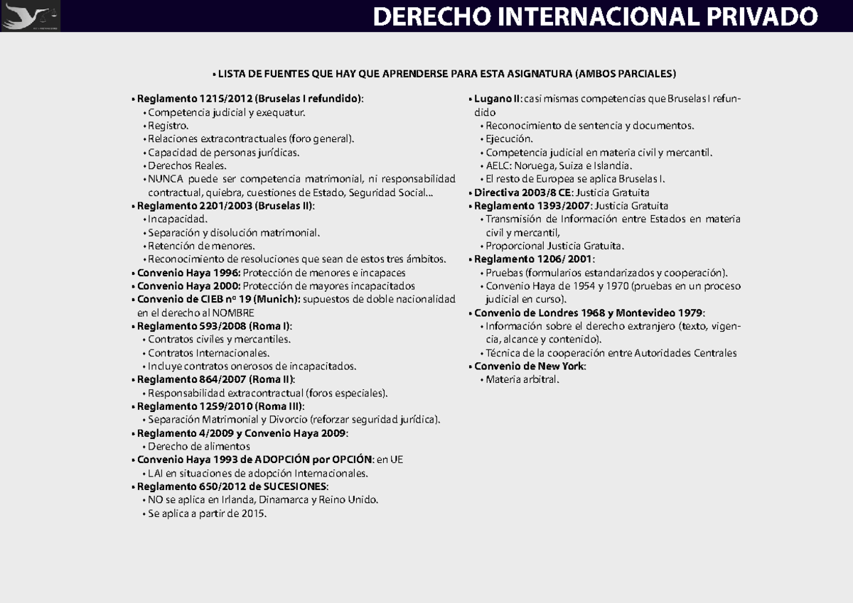 Derecho internacional privado primer parcial - Reglamento 1215/2012 (Bruselas I refundido ...