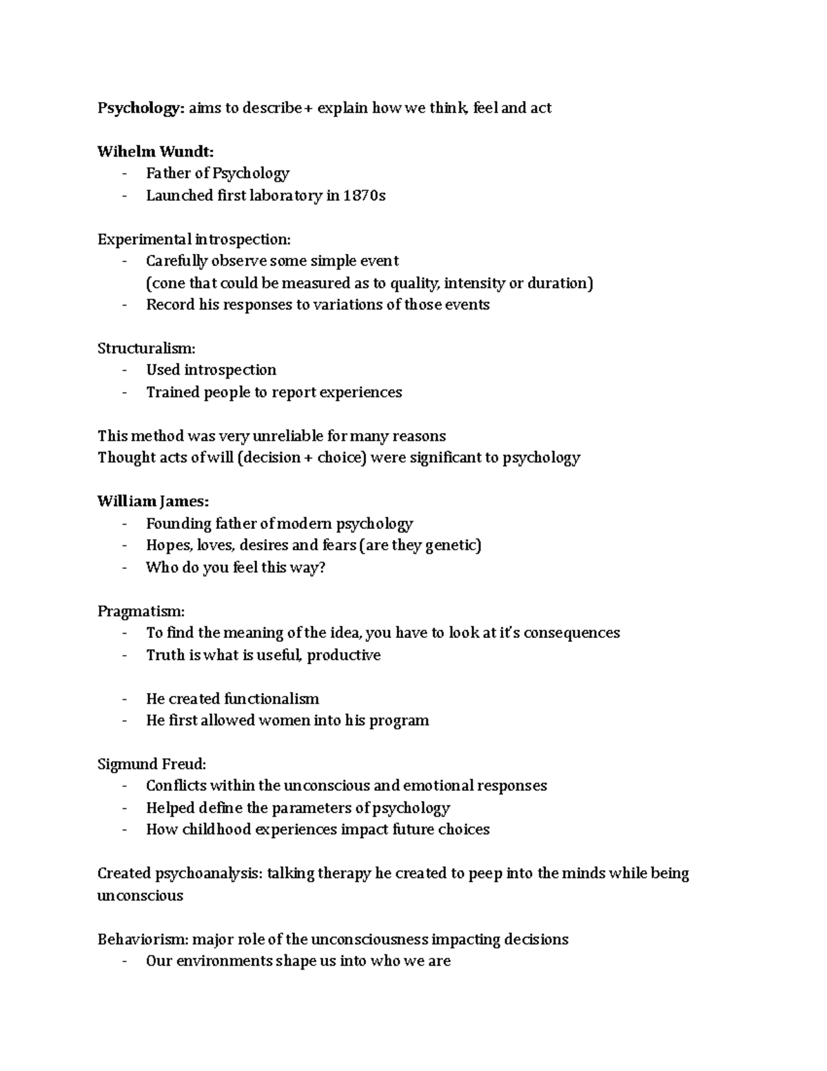 Pysch lecture notes - Introductory Session, famous psychologists and ...