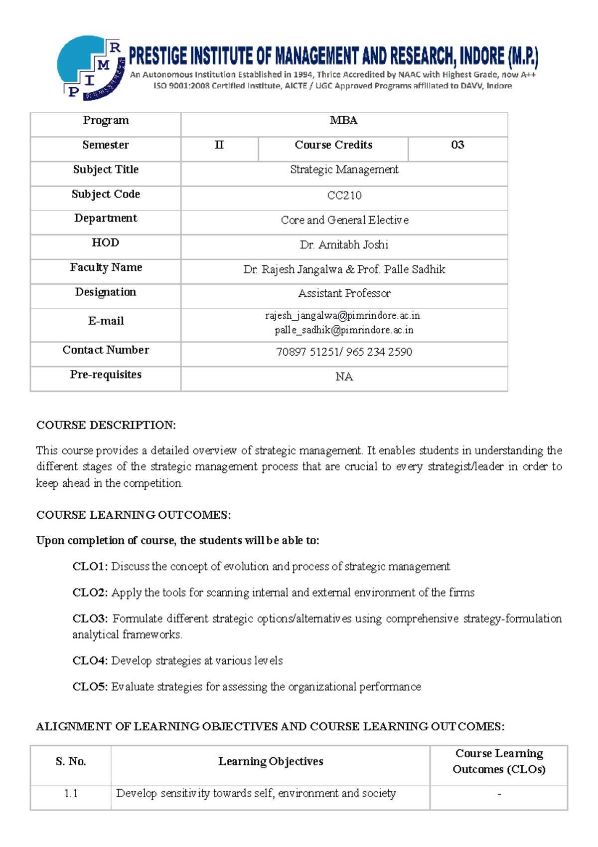 Strategic Management - MBA II Semester - Program MBA Semester II Course ...