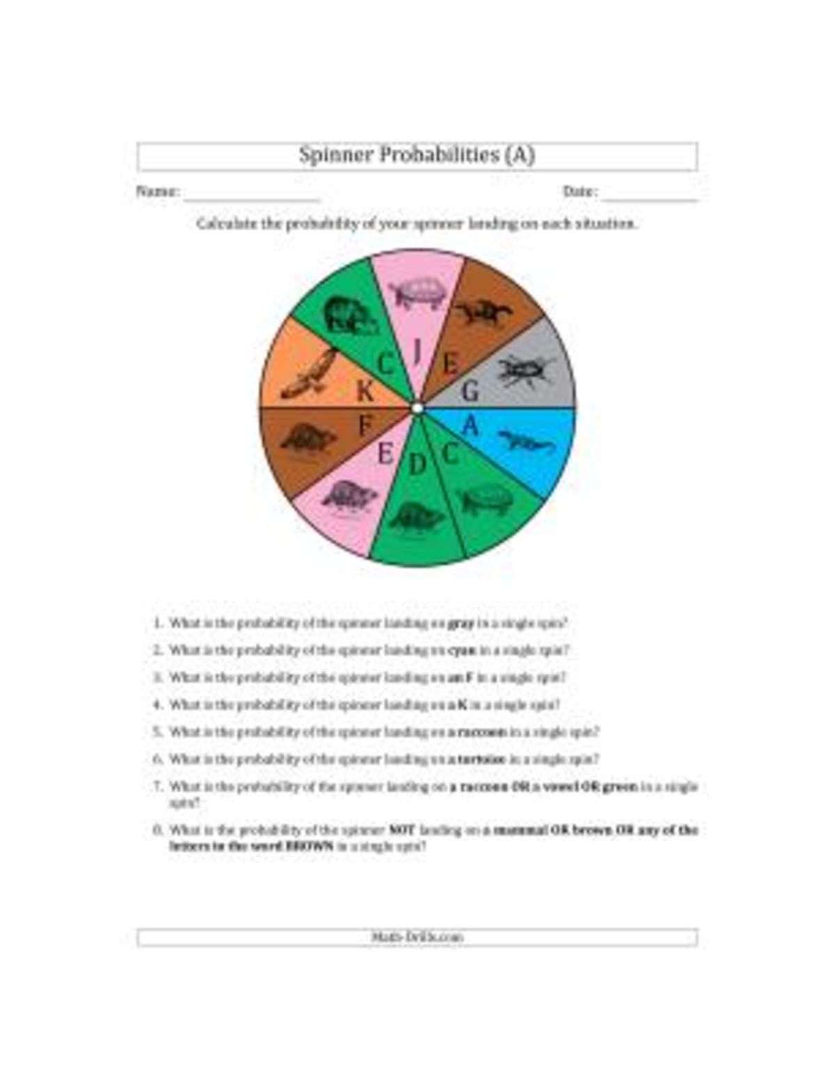 Probability spinner animal letter - MATH 155 - Studocu