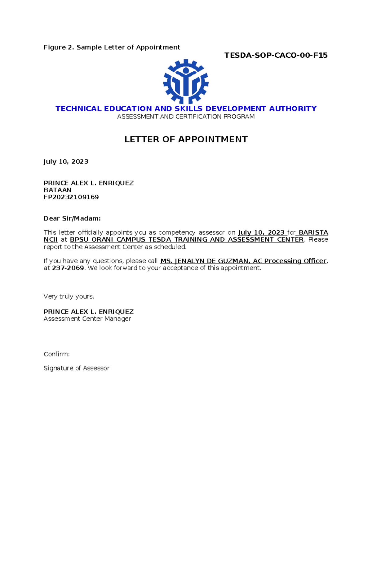 Dizon-baristaaaaa - lecture - Figure 2. Sample Letter of Appointment ...