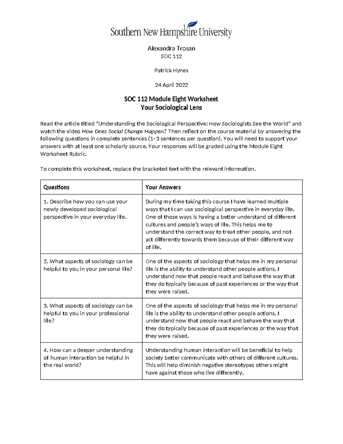 Module Eight Worksheet - Alexandra Trosan SOC 112 Patrick Hynes 24 ...