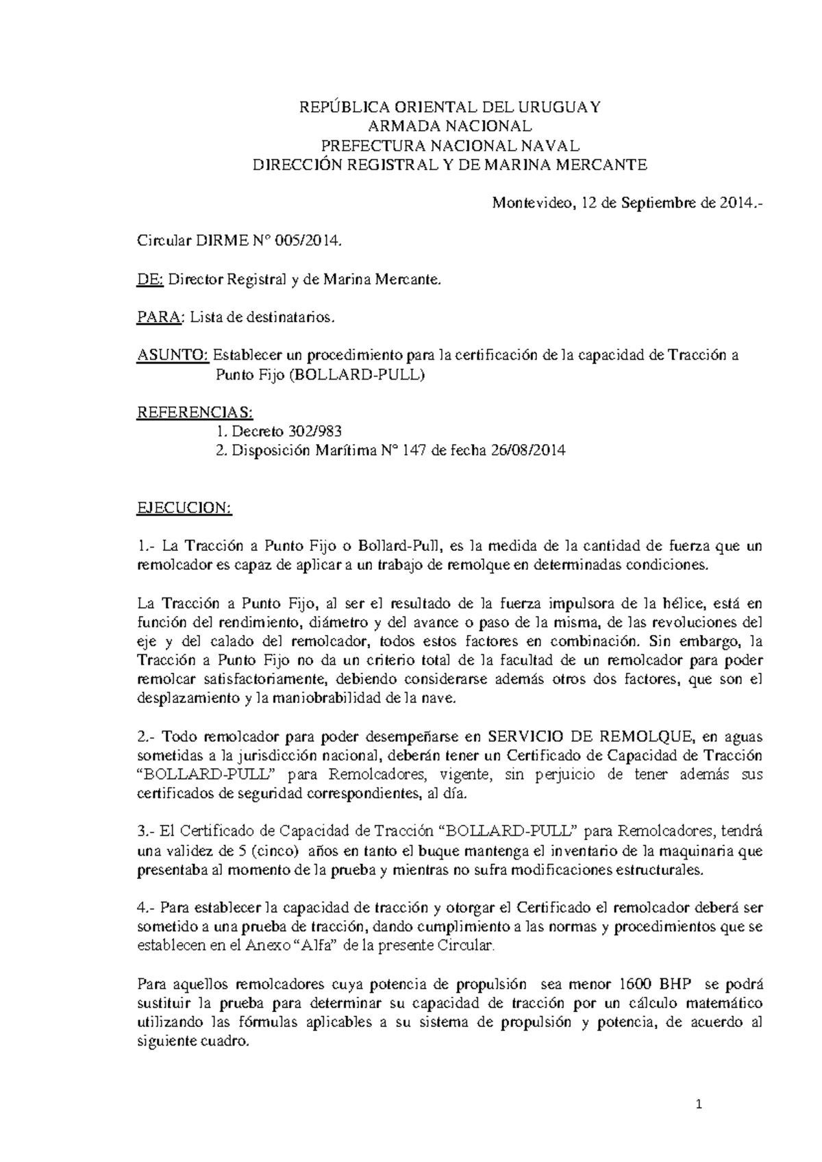 Circular dirme 005 14 - REPÚBLICA ORIENTAL DEL URUGUAY ARMADA NACIONAL ...