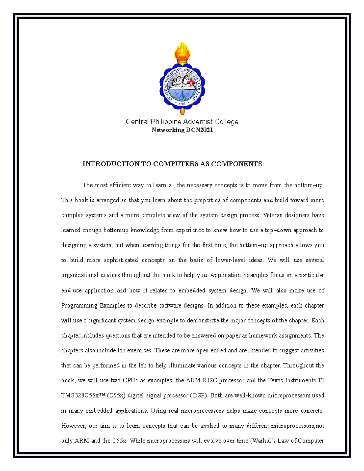 Networking DCN2021 Computers AS Components - Central Philippine Adventist College Networking DCN ...