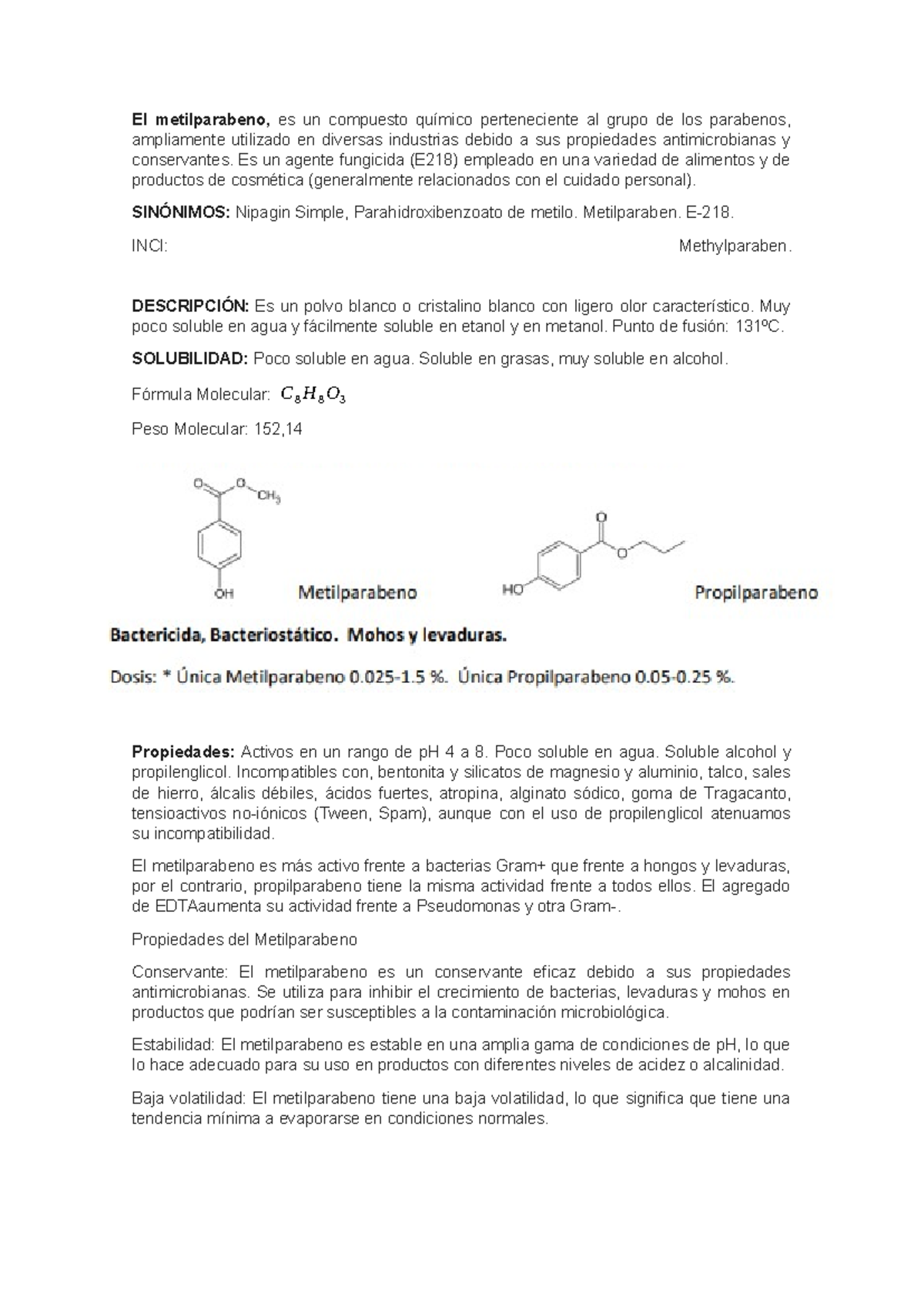Metilparabeno - El metilparabeno, es un compuesto químico perteneciente ...