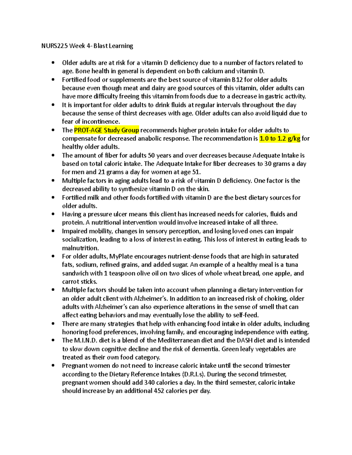 NURS225 Week 4 Blast Learning - NURS225 Week 4- Blast Learning Older adults are at risk for a ...