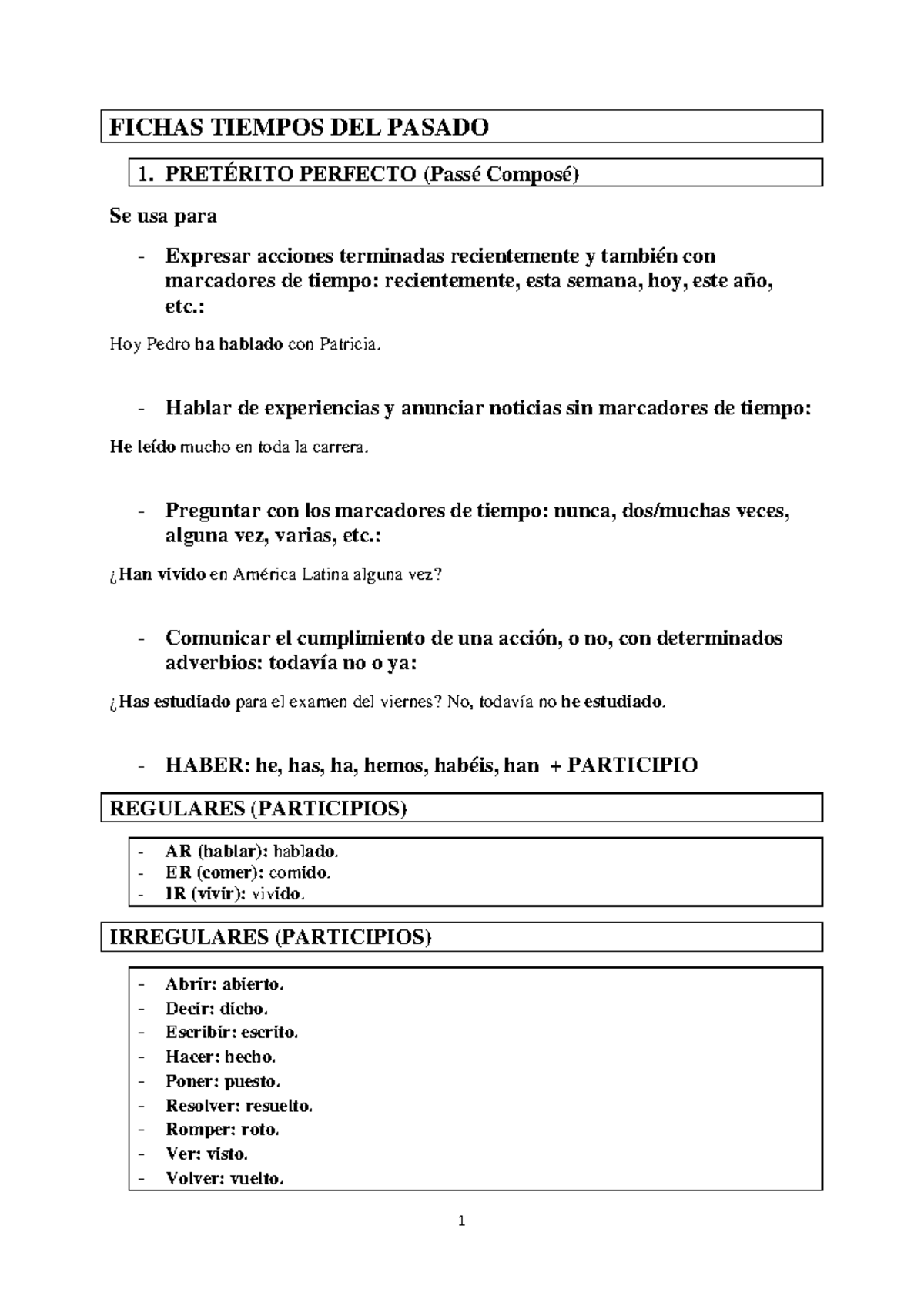Ficha Tiempos DEL Pasado TEMA 2 - FICHAS TIEMPOS DEL PASADO 1 ...
