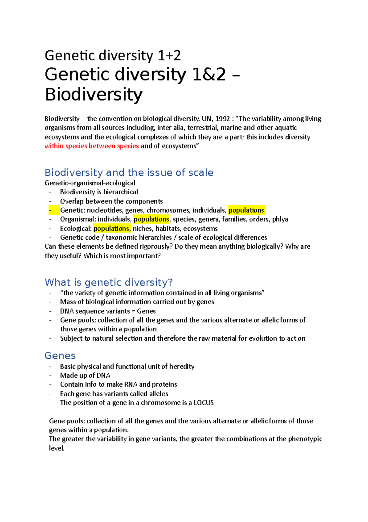 All 162 lectures - Genetic diversity 1+ Genetic diversity 1&2 ...