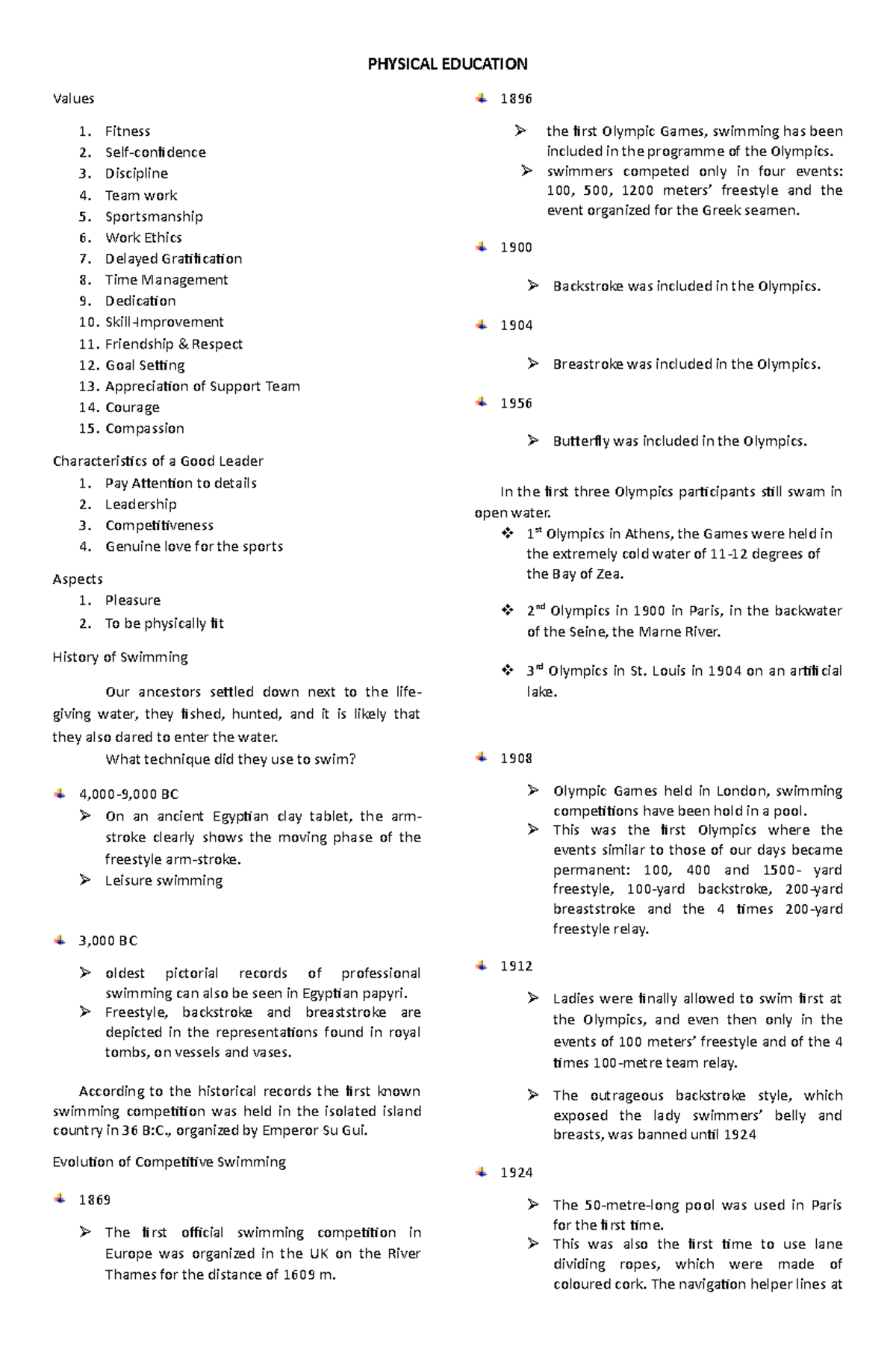 PE - Lecture notes 3-7 - PHYSICAL EDUCATION Values Fitness Self ...