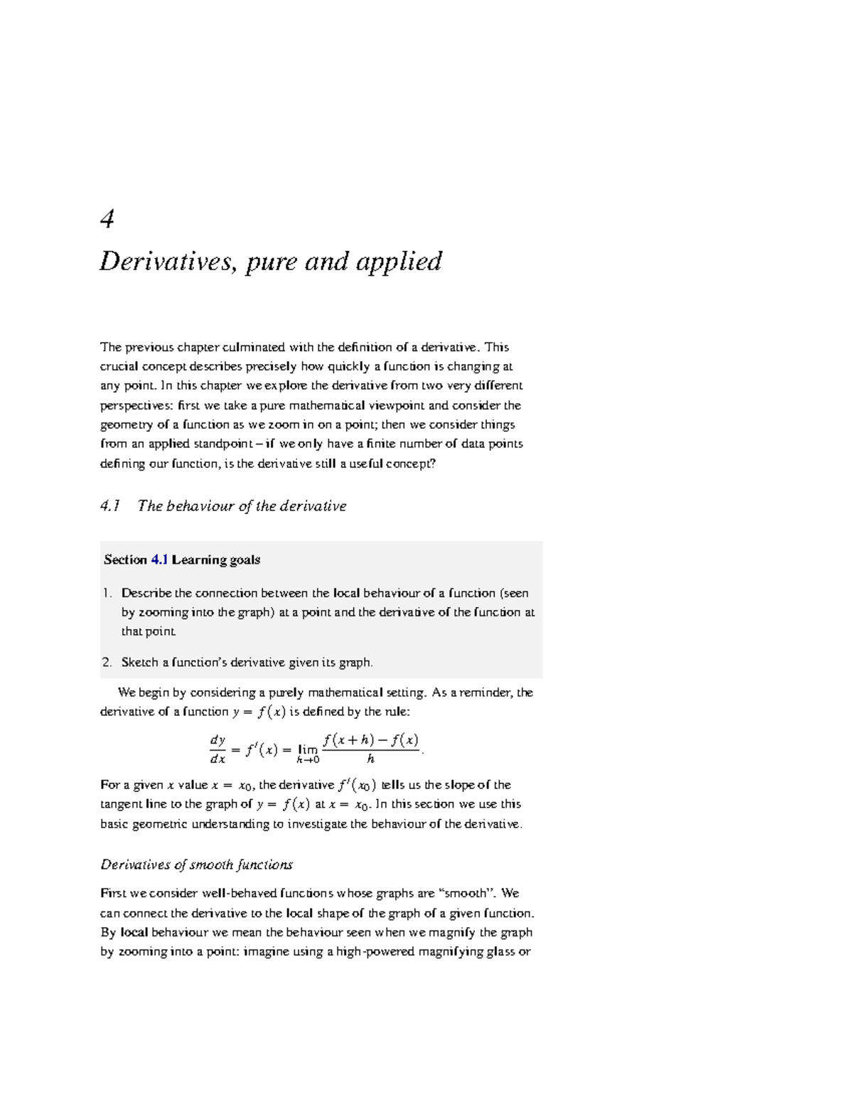 Math154 Ch04 - Text for course - 4 Derivatives, pure and applied The ...