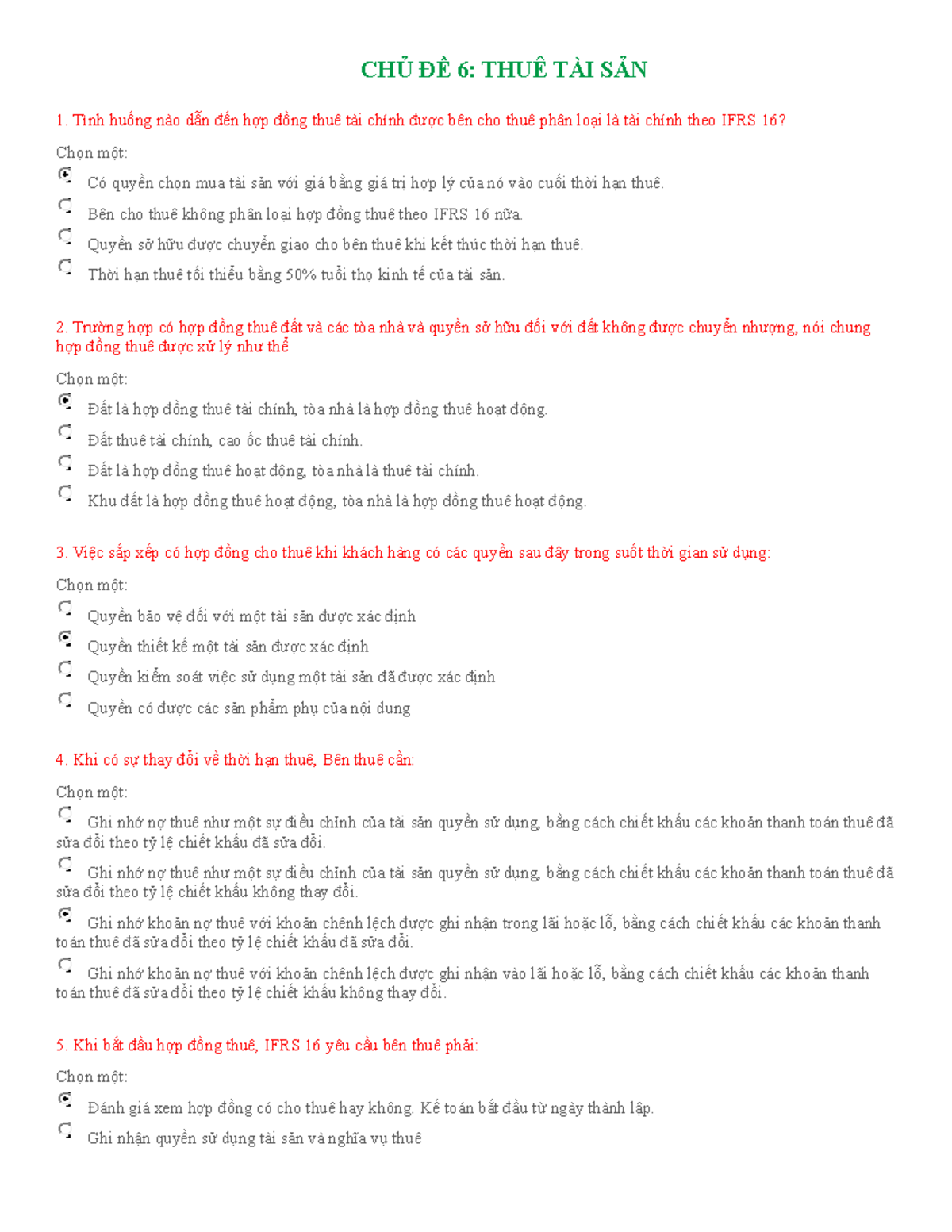 KTQTe C6 - Tài liệu - CHỦ ĐỀ 6: THUÊ TÀI SẢN Tình huống nào dẫn đến hợp đồng thuê tài chính được ...