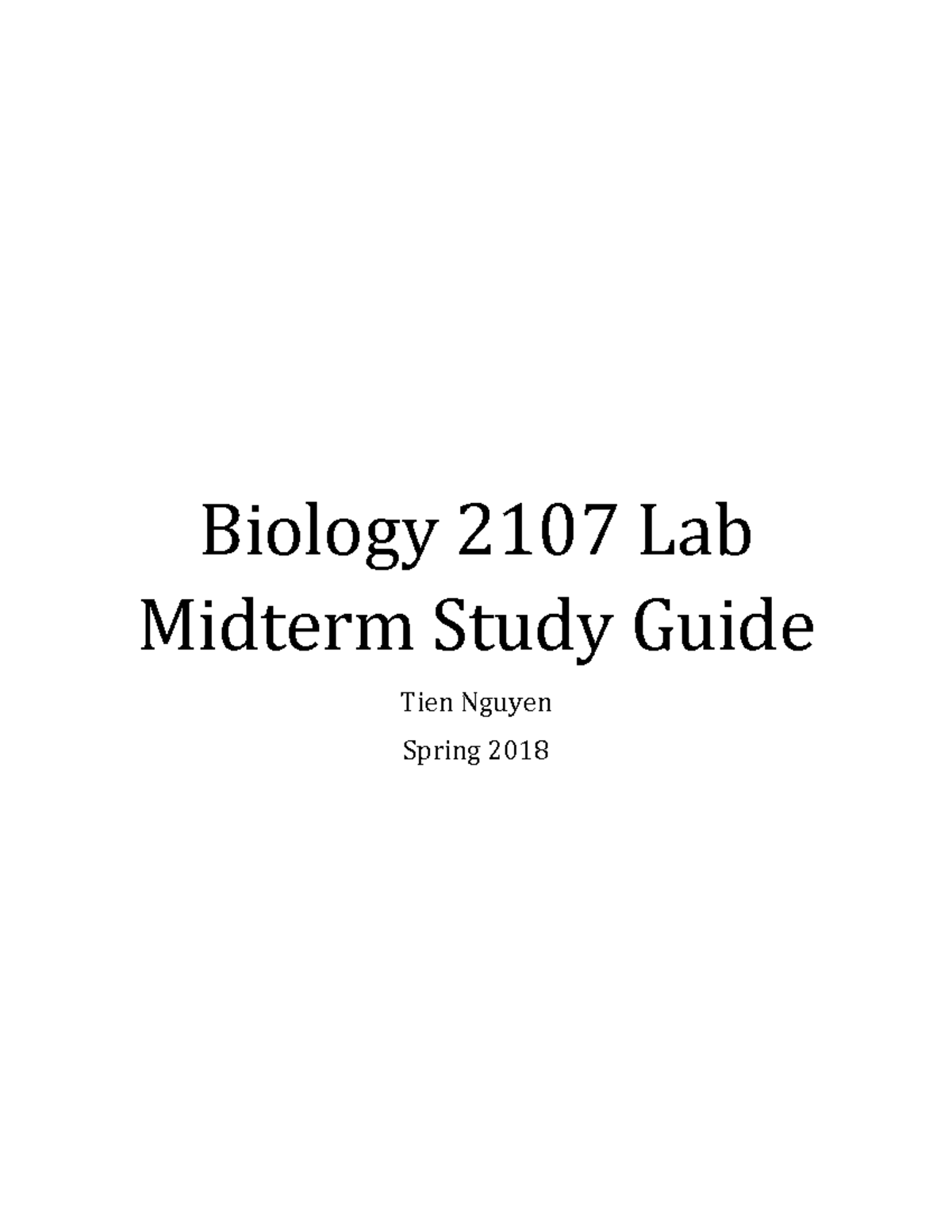 Document 123 - Biology 2107 Lab Midterm Study Guide Tien Nguyen Spring ...