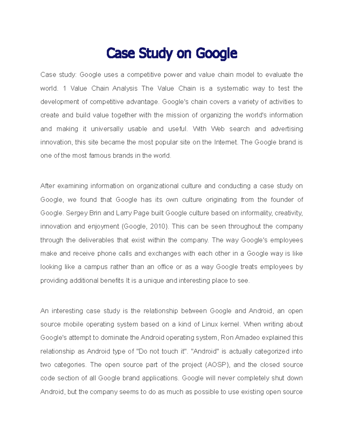 Case Study 1 - Google - This will guide every students in answering ...