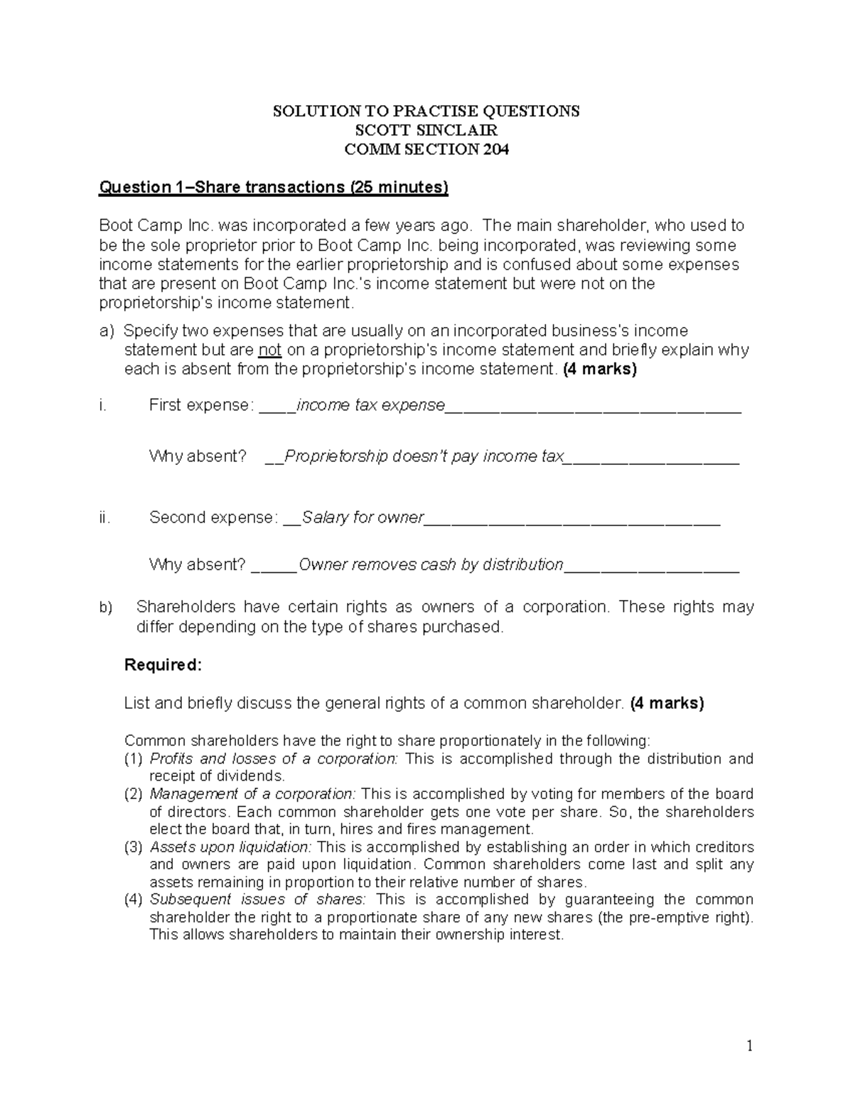 Final exam 1 2018, answers - SOLUTION TO PRACTISE QUESTIONS SCOTT ...