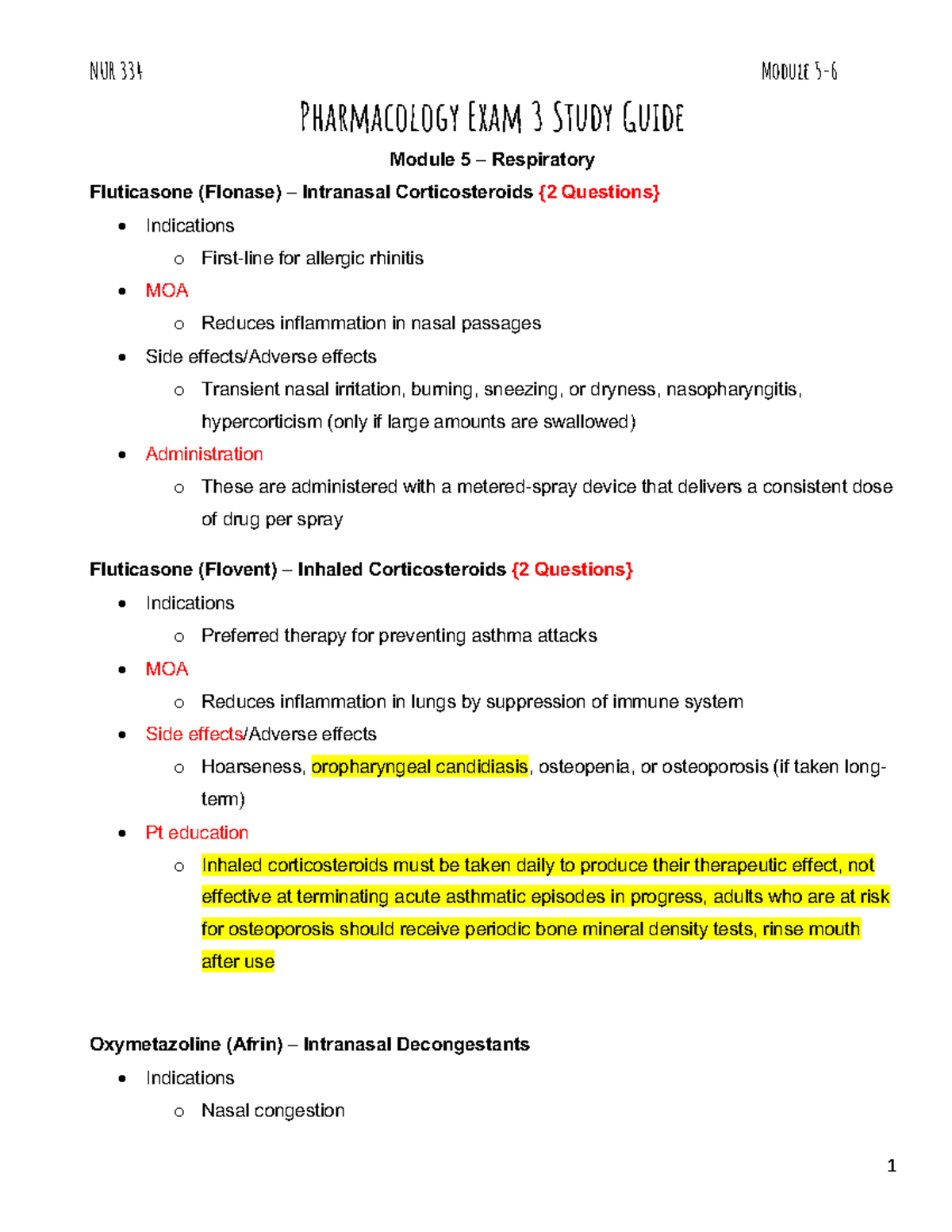 Pharm Study Guide 3 - NUR 334 Module 5 - 6 Pharmacology Exam 3 Study Guide Module 5 ...