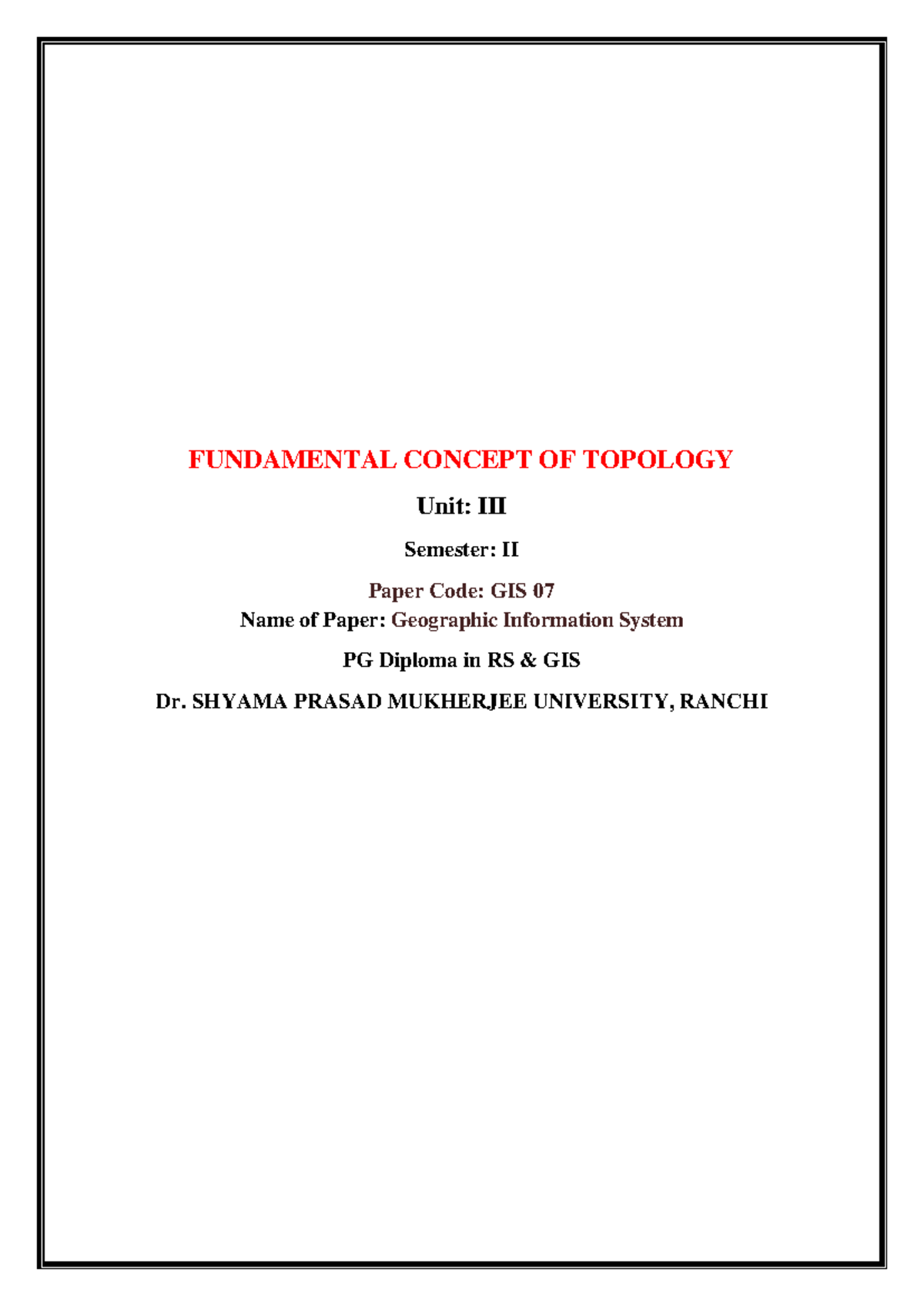 Fundamental Concept OF Topology - FUNDAMENTAL CONCEPT OF TOPOLOGY Unit ...