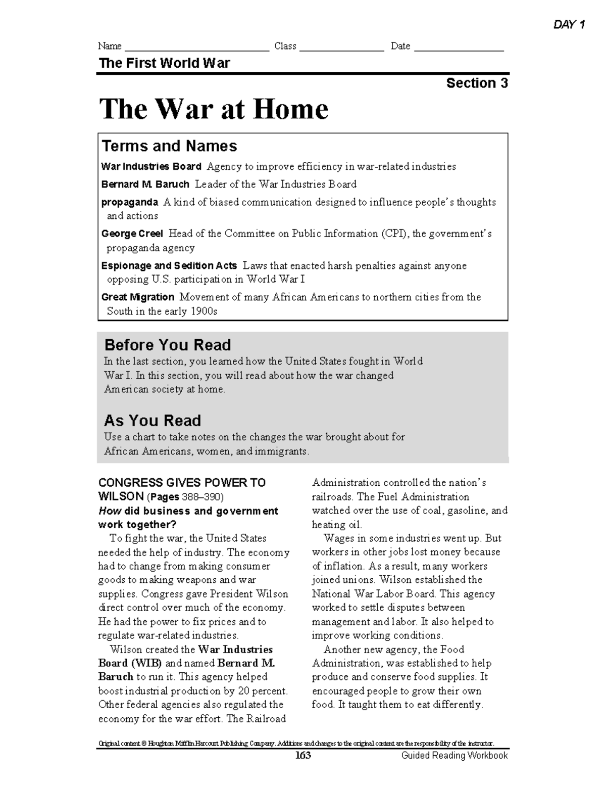 01 - Supplemental WWI at Home Reading - The First World War Section 3 ...
