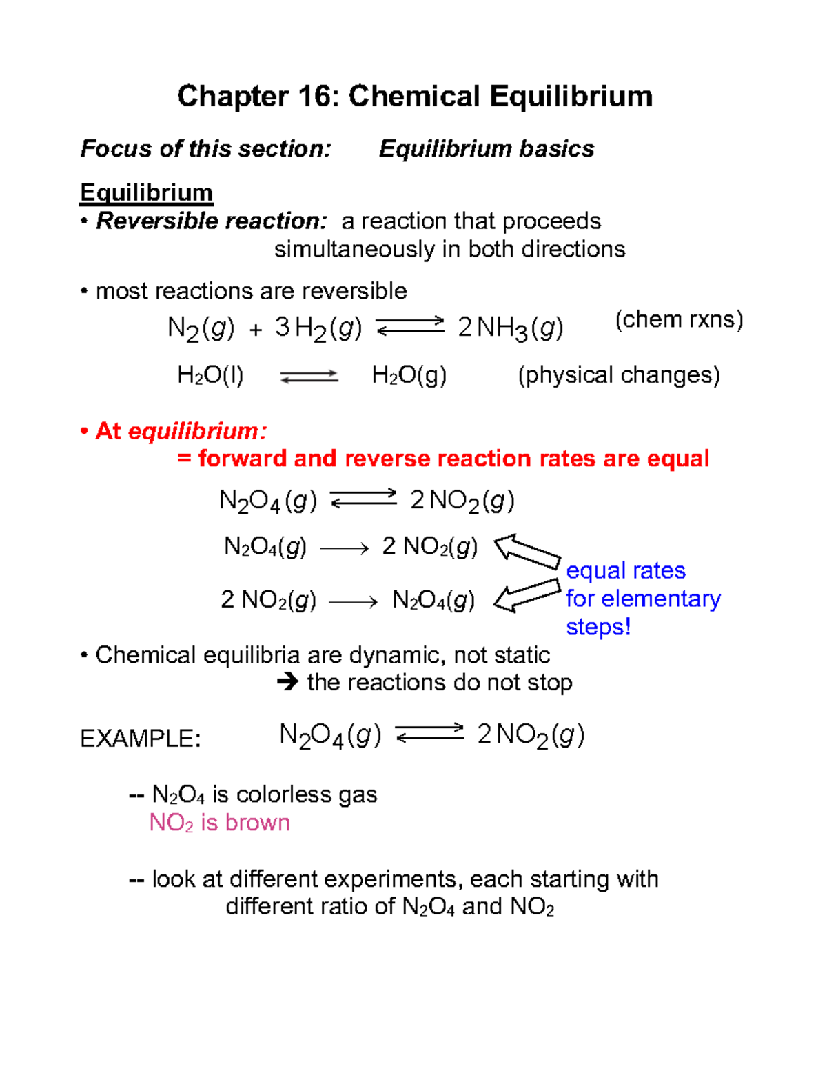 Chapter 16 notes pt1 Equilibrium Basics - Chapter 1 6 : Chemical ...