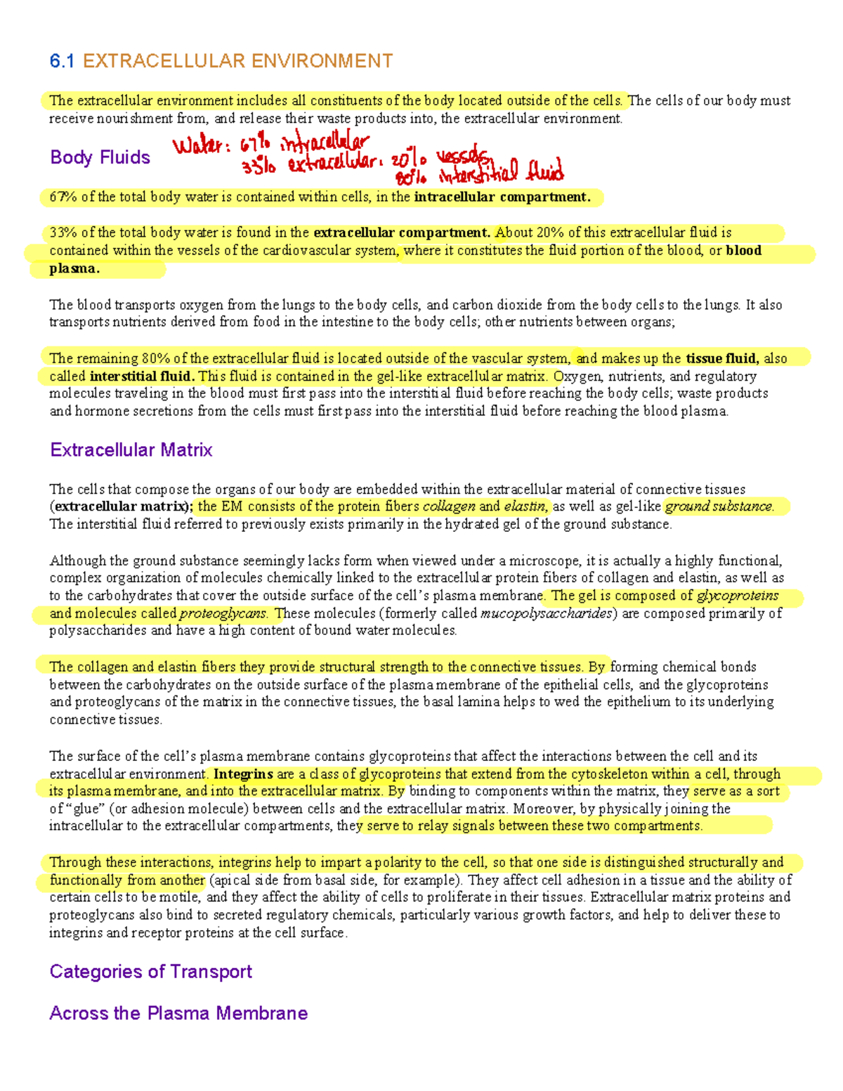 Chapter 6 Notes - 6 EXTRACELLULAR ENVIRONMENT The extracellular ...