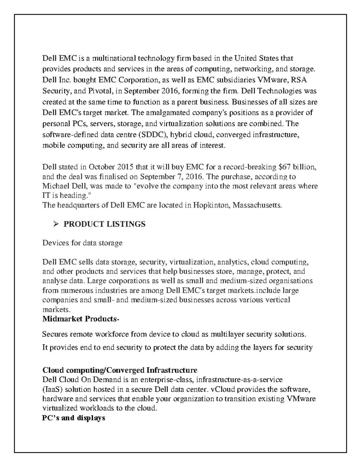 IB CA - INTERNATIONAL BUSINESS ASSIGNMENT - Dell EMC is a multinational ...